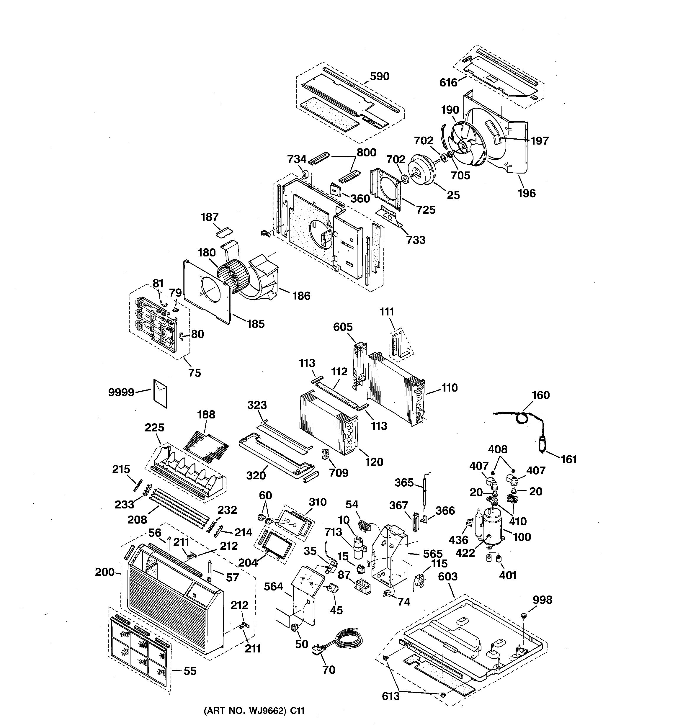 Assembly View for ROOM AIR CONDITIONER PARTS | AJJ09DFV4