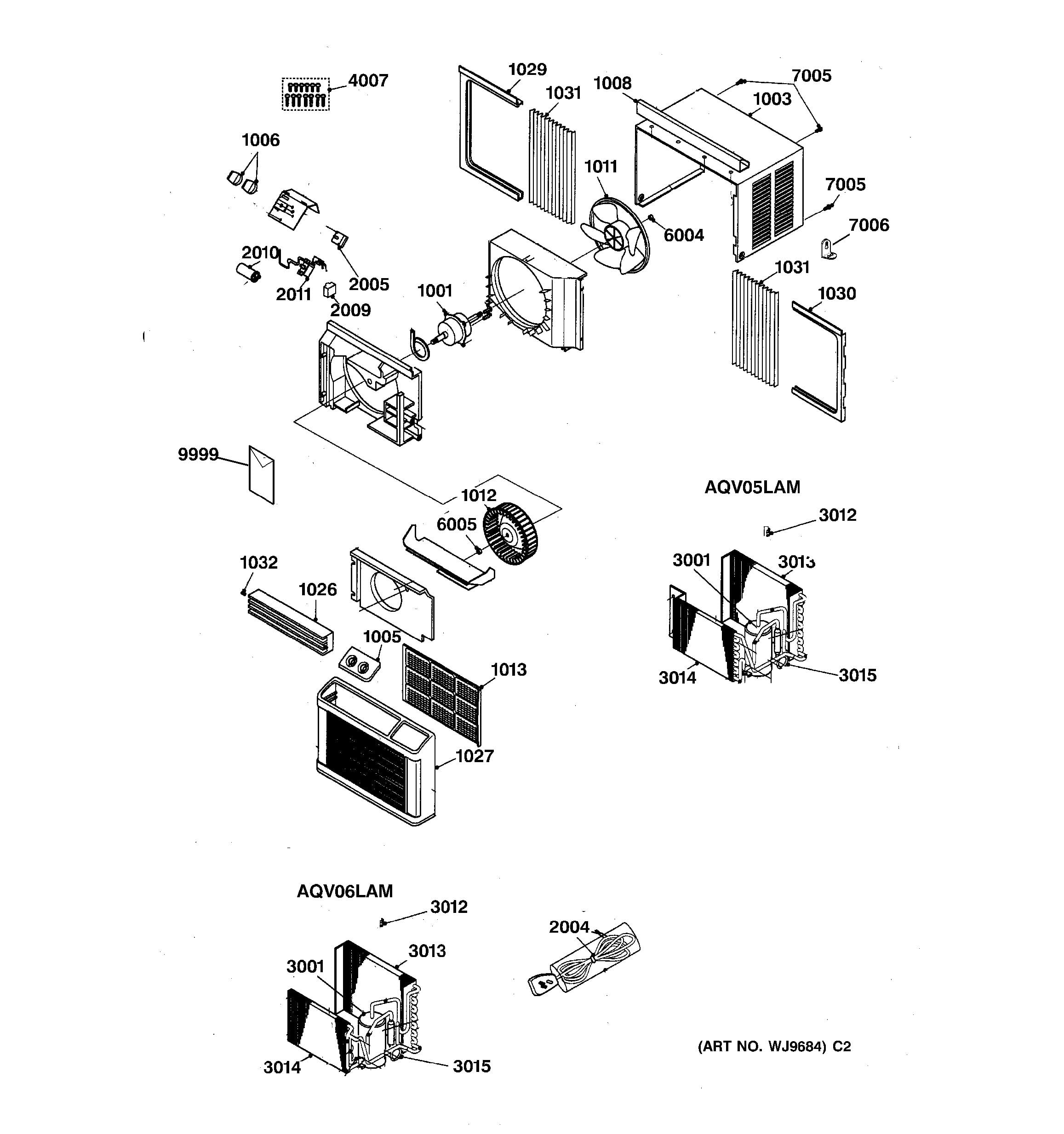 Assembly View for ROOM AIR CONDITIONER PARTS | AQV05LAM2