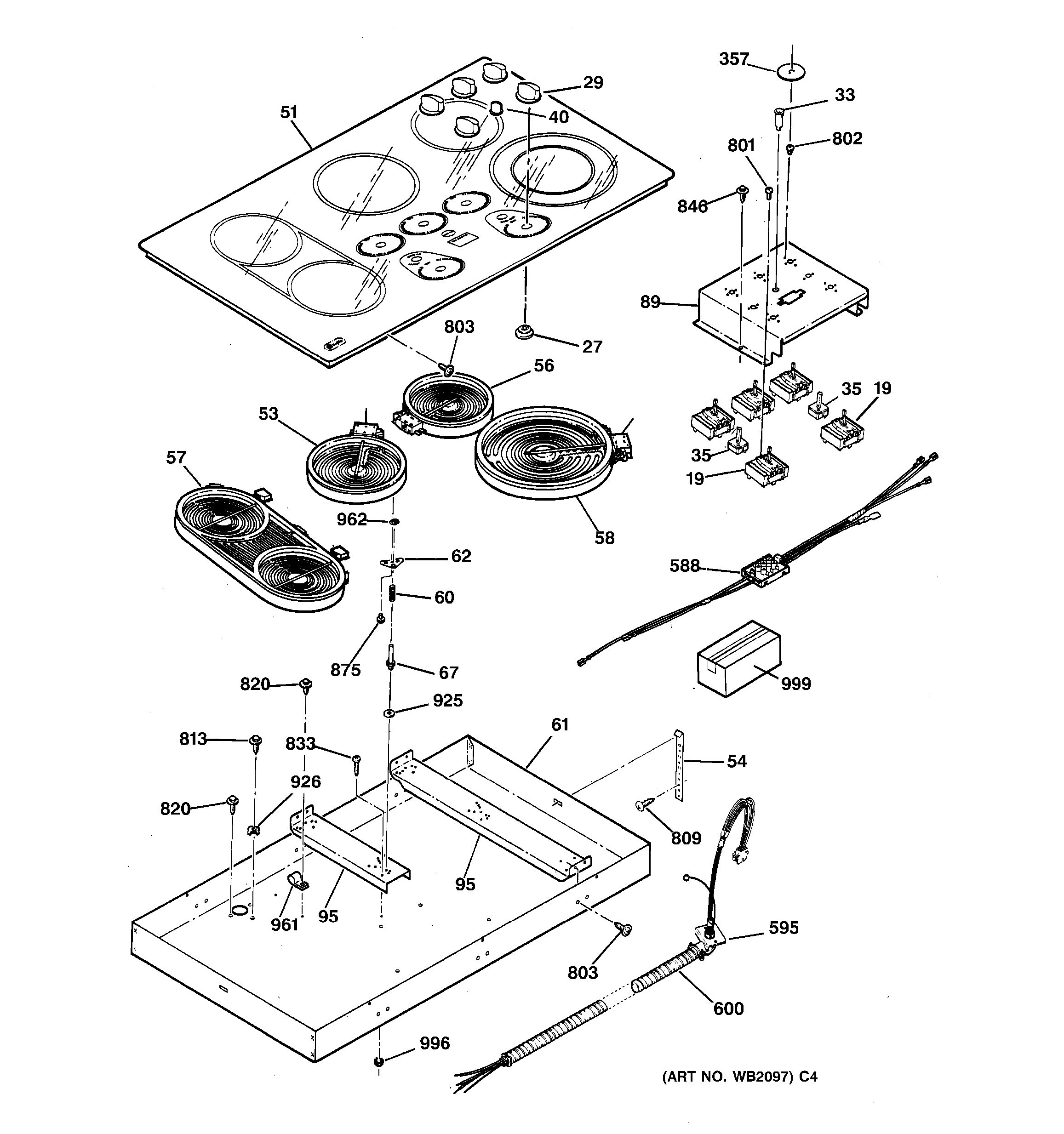 Assembly View for HALLIANT COOKTOP ASM | JP960TB1WW