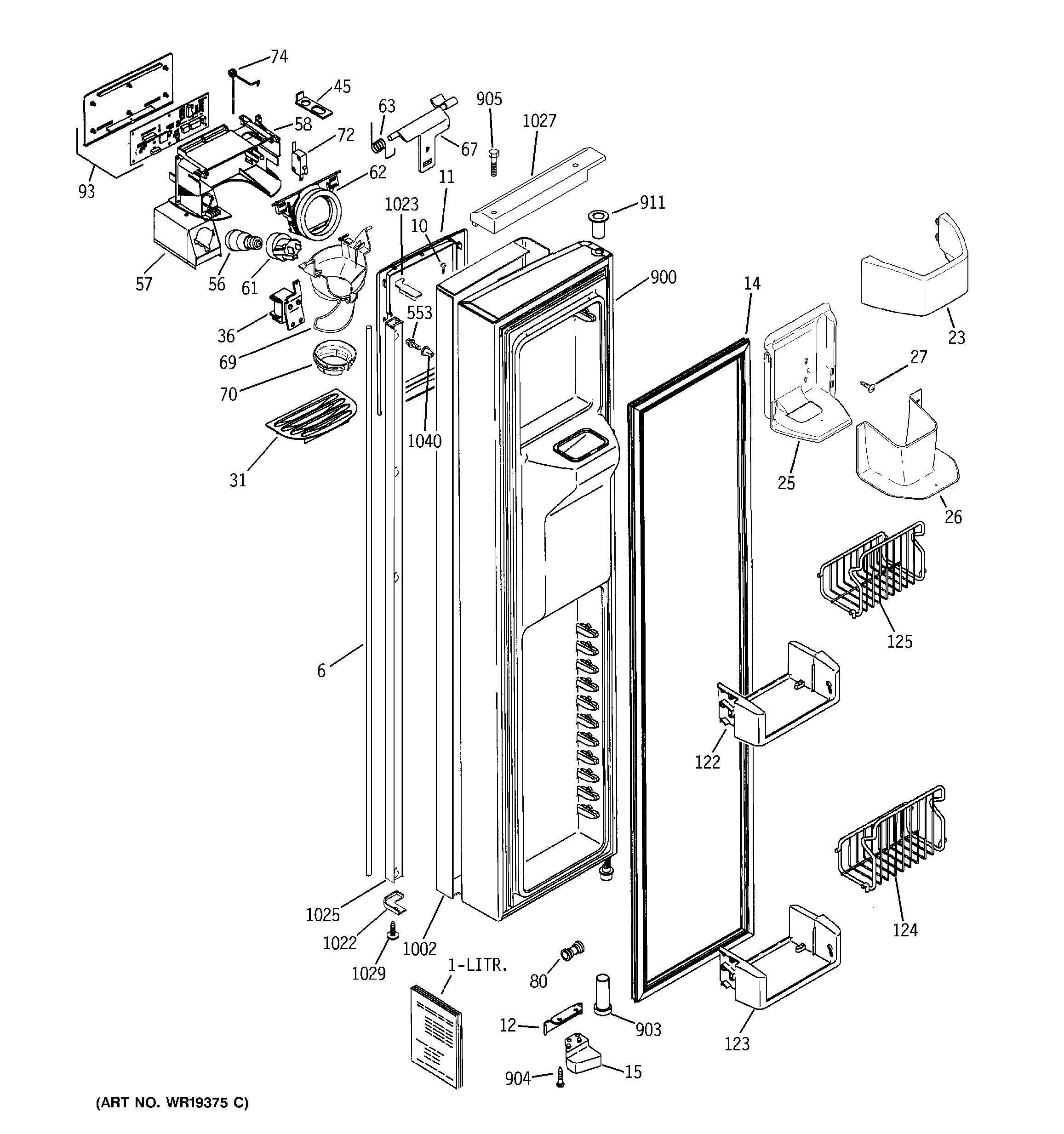 Assembly View For Freezer Door Psh23sgpabs