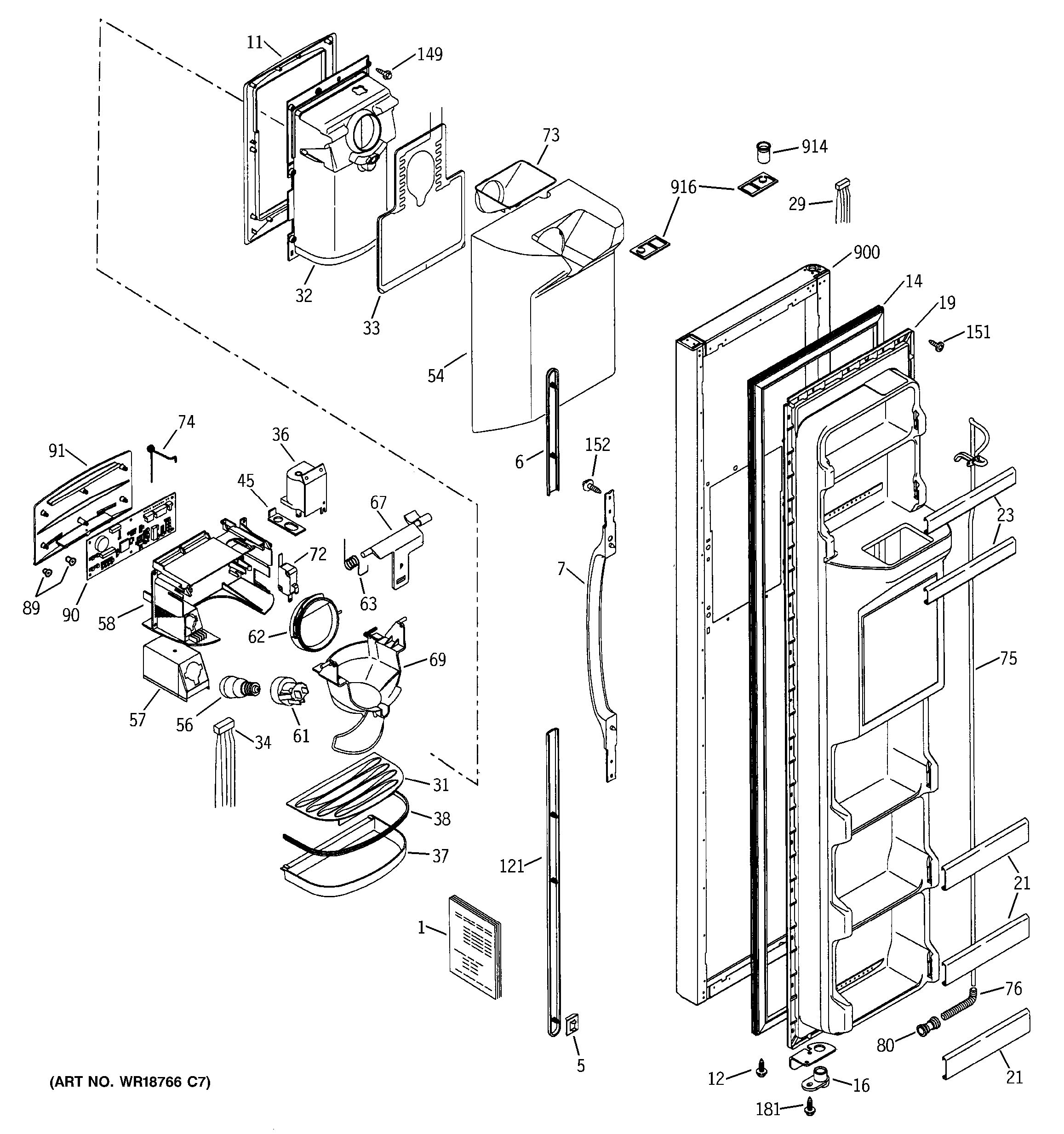 Assembly View For Freezer Door Gss25qfmbww