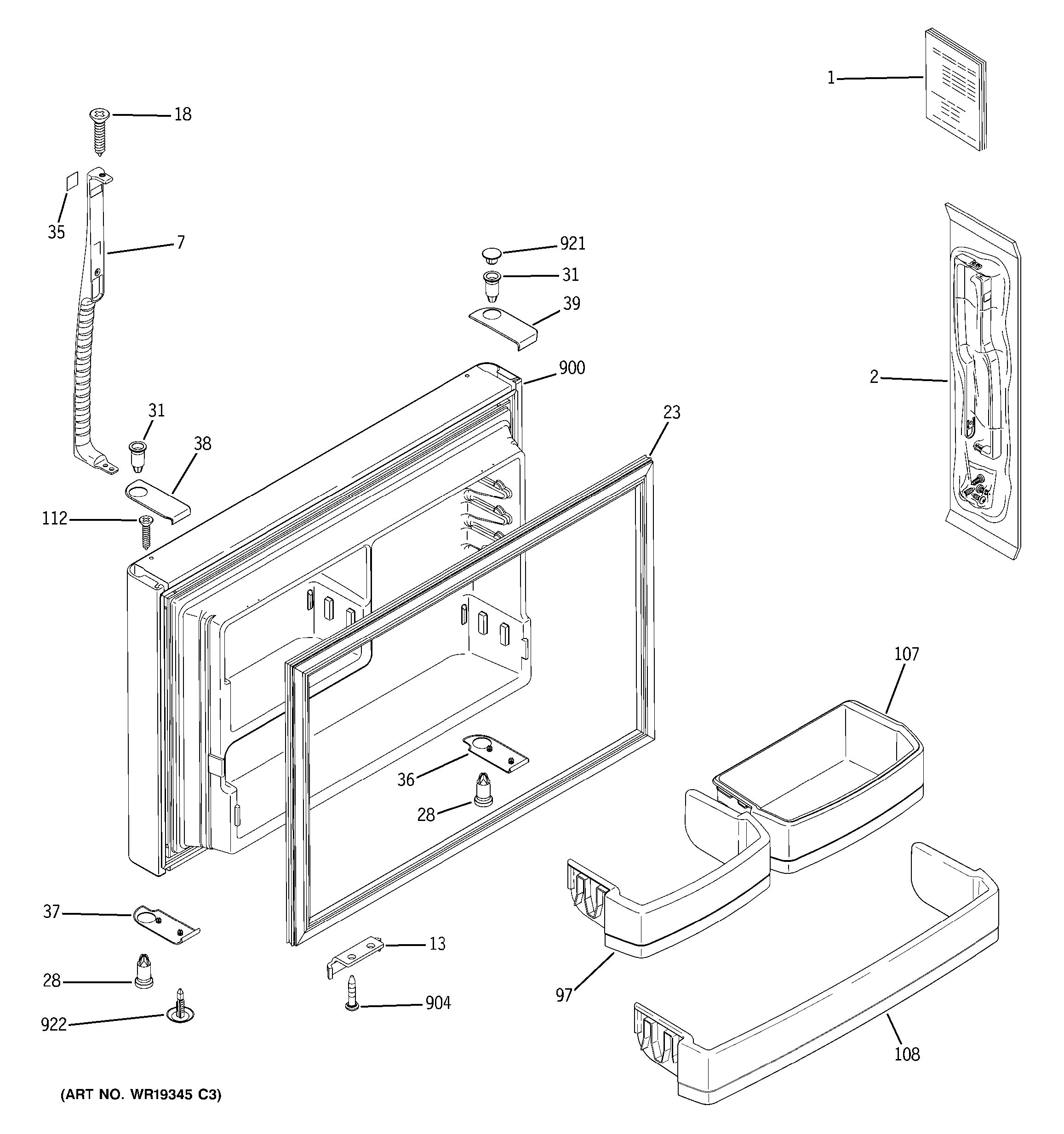 Assembly View for FREEZER DOOR | GTS22WCPBRBB