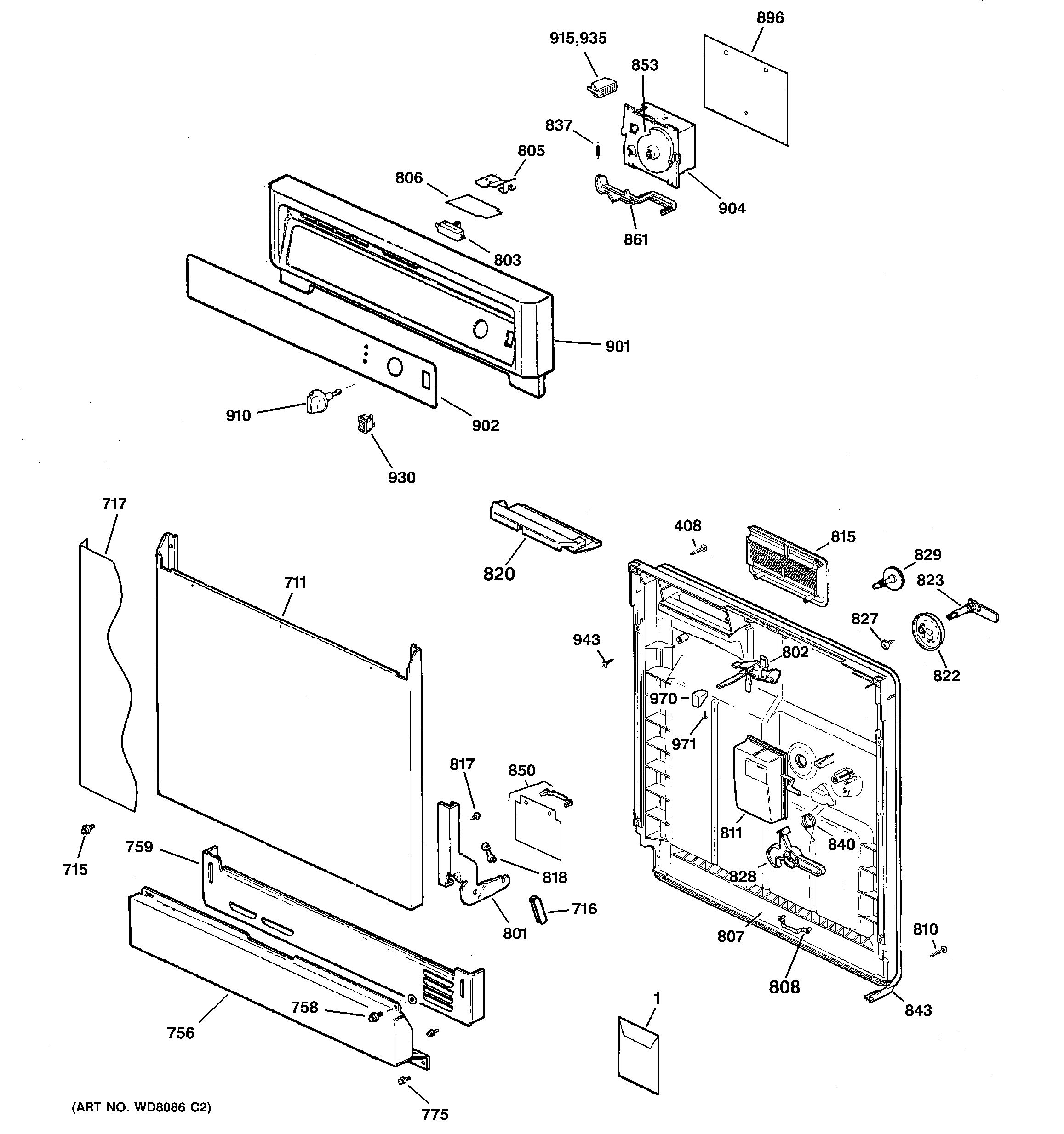 Assembly View for ESCUTCHEON & DOOR ASSEMBLY | GSD1200G02WW
