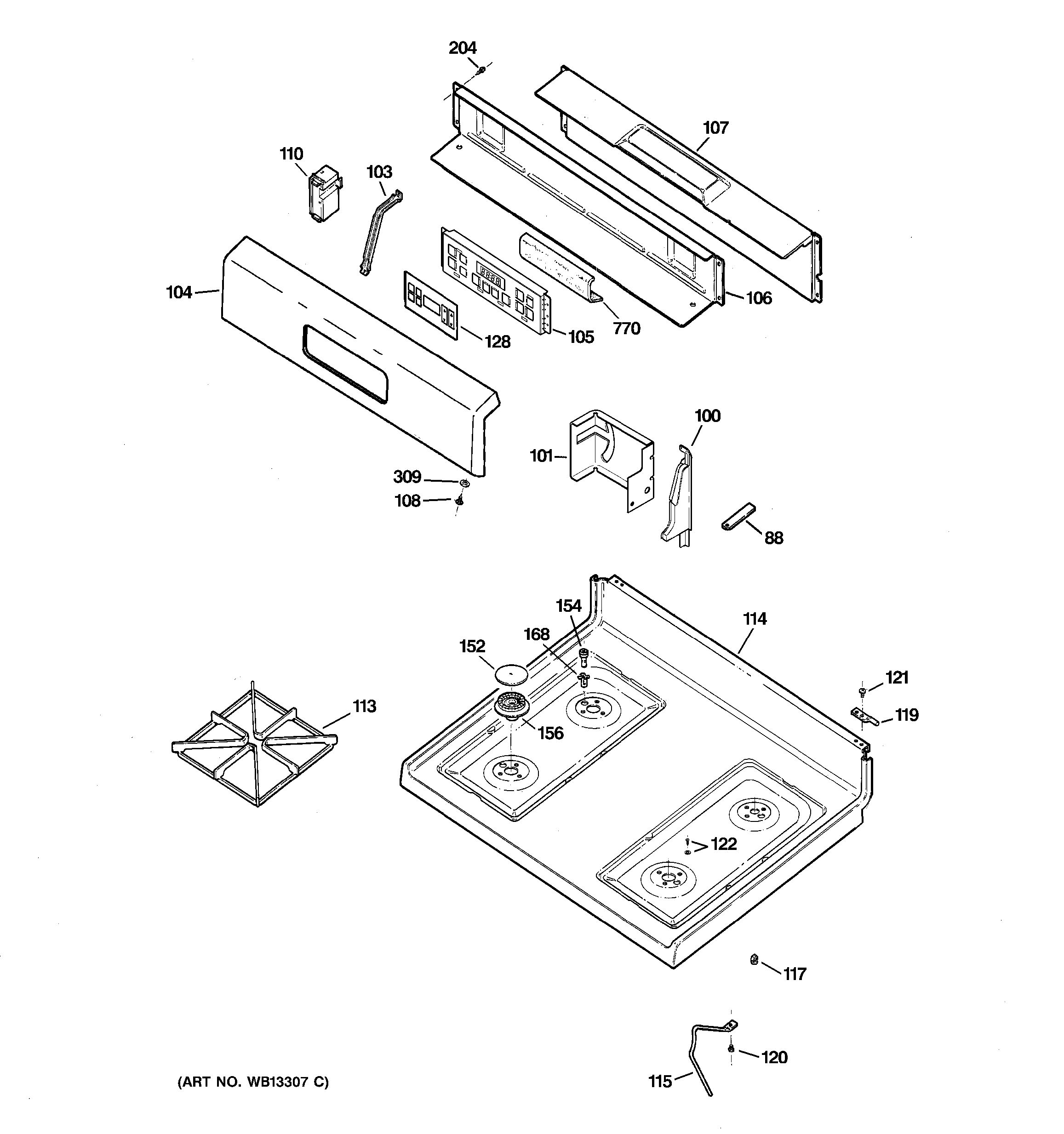 Assembly View for CONTROL PANEL & COOKTOP | JGBP28WEJ1WW