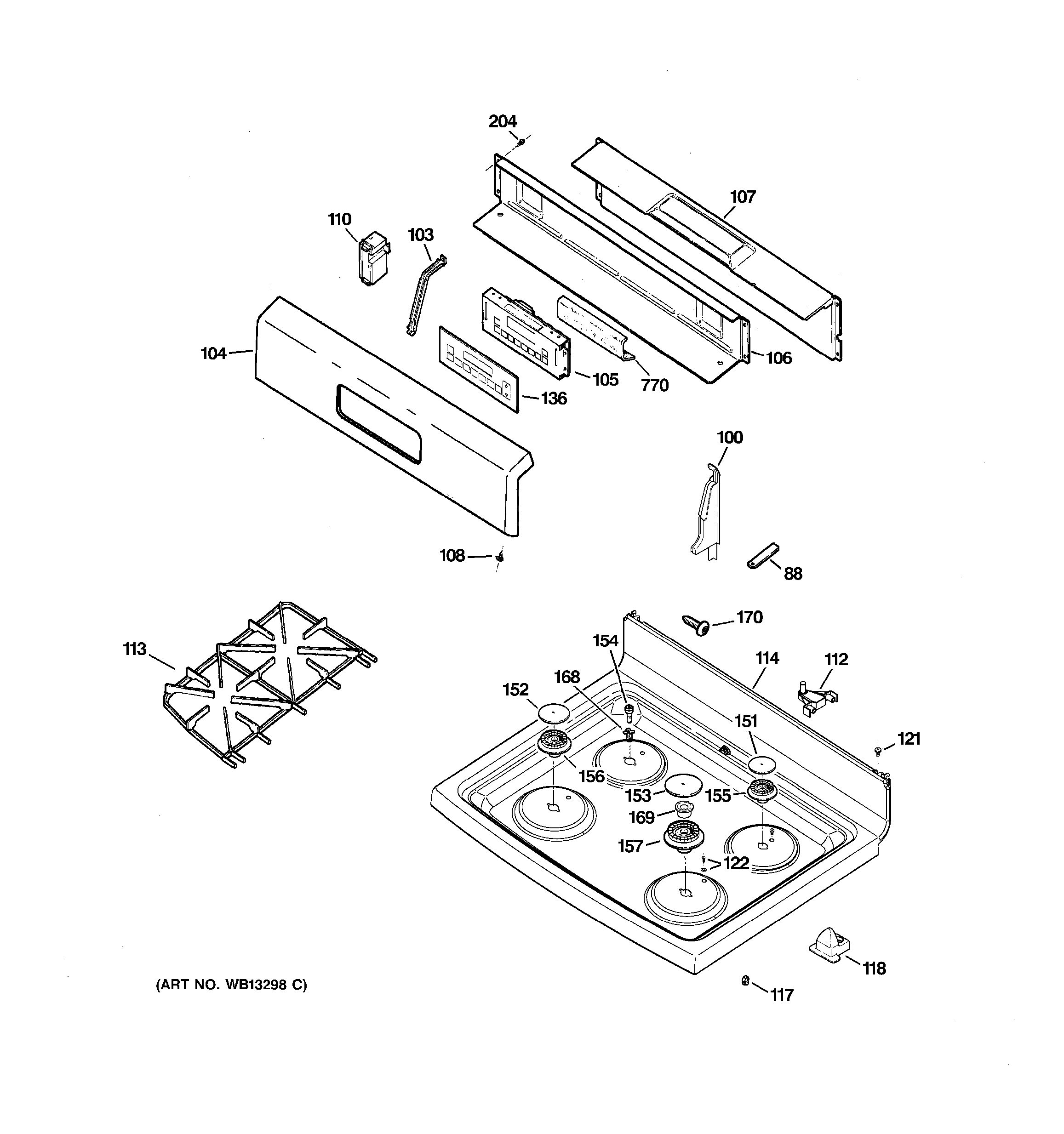 Assembly View for CONTROL PANEL & COOKTOP | JGBP35WEJ1WW
