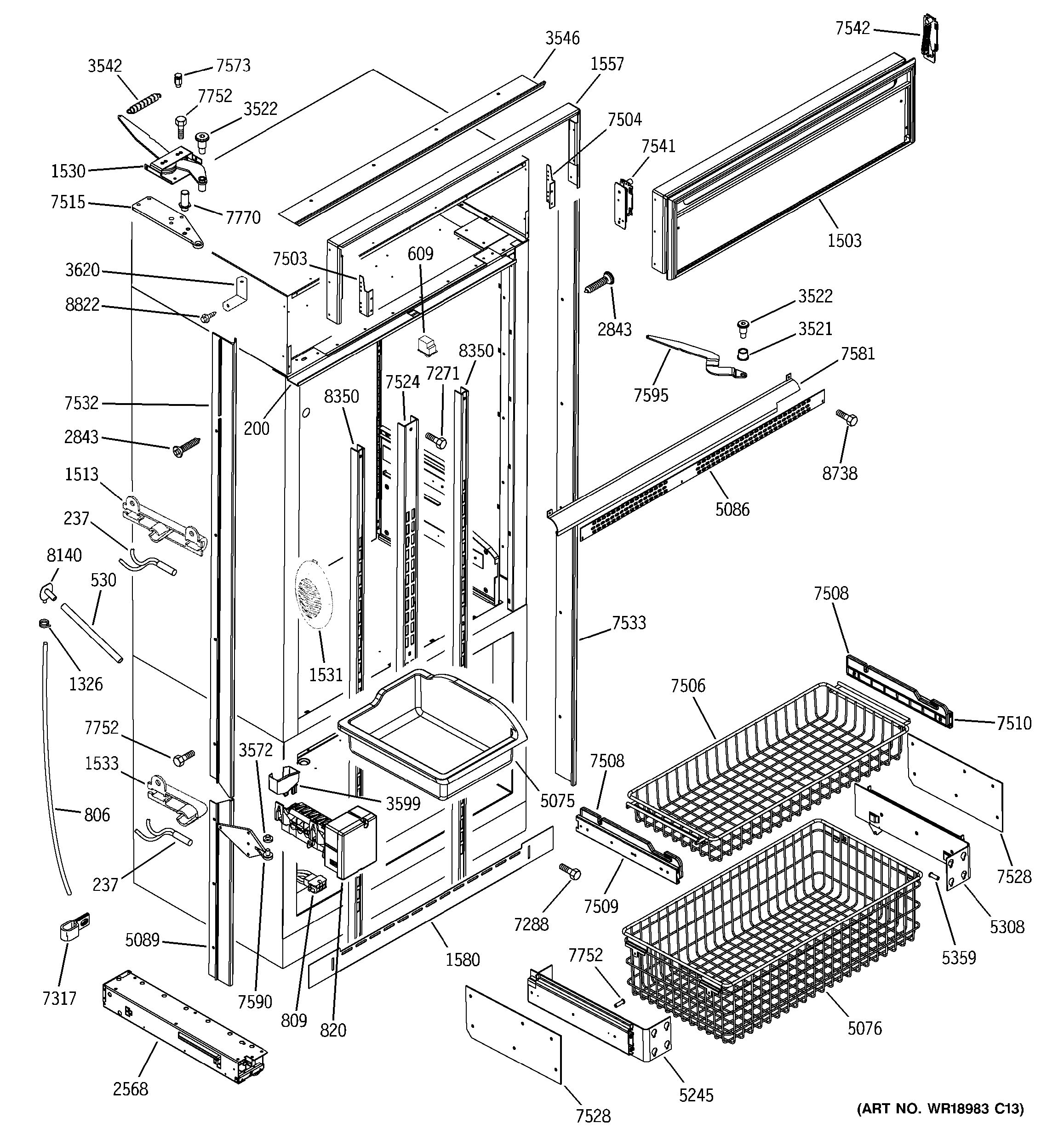 Assembly View for FREEZER SECTION, TRIM & COMPONENTS | ZIC360NMALH