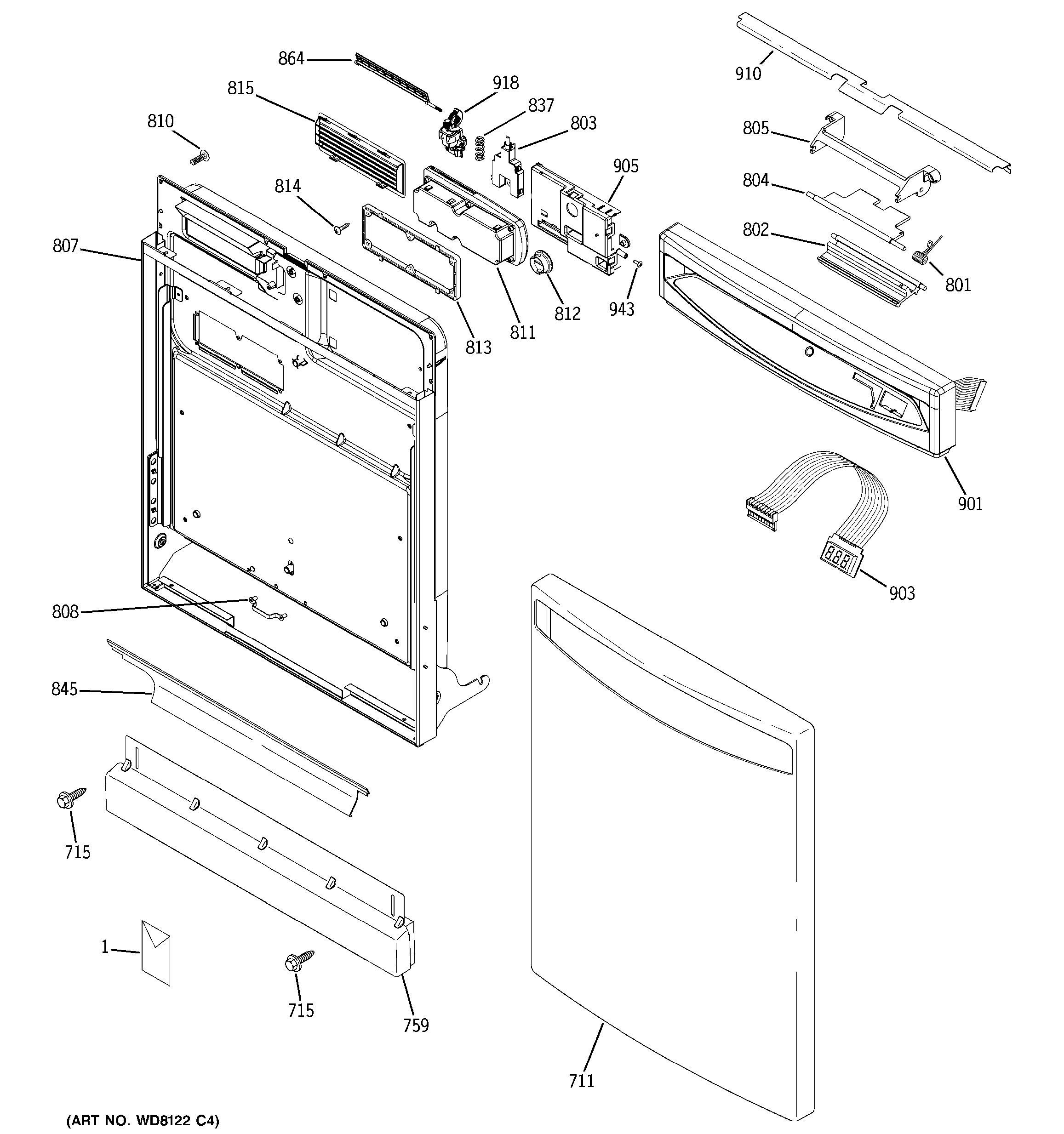 Assembly View for ESCUTCHEON & DOOR ASSEMBLY | PDW7380J10SS