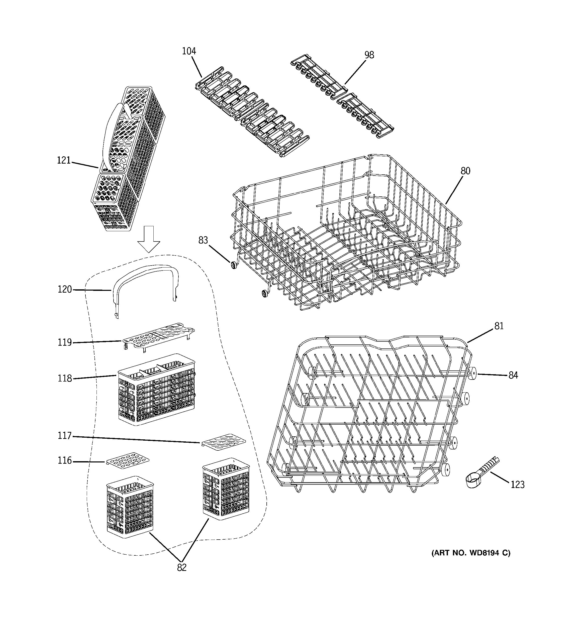Assembly View for UPPER & LOWER RACK ASSEMBLY | GLDA696M00SS