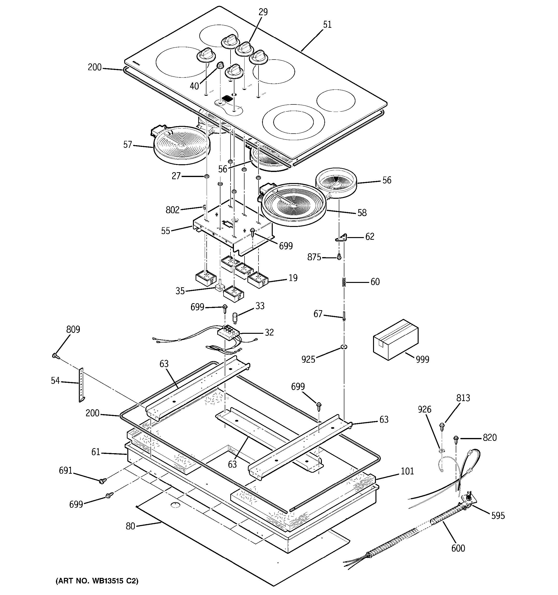 Assembly View for COOKTOP PARTS | JP655BM1BB
