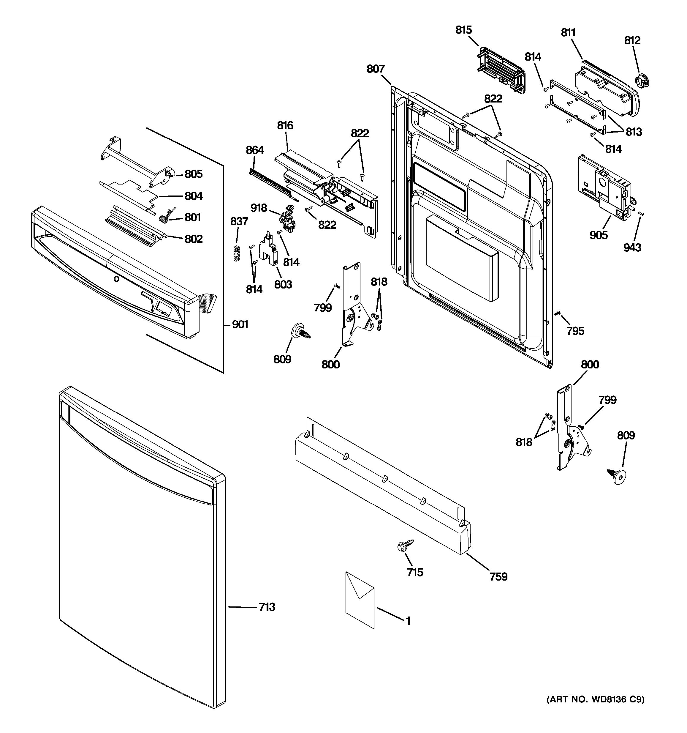 Assembly View for ESCUTCHEON & DOOR ASSEMBLY | PDW8280N00SS