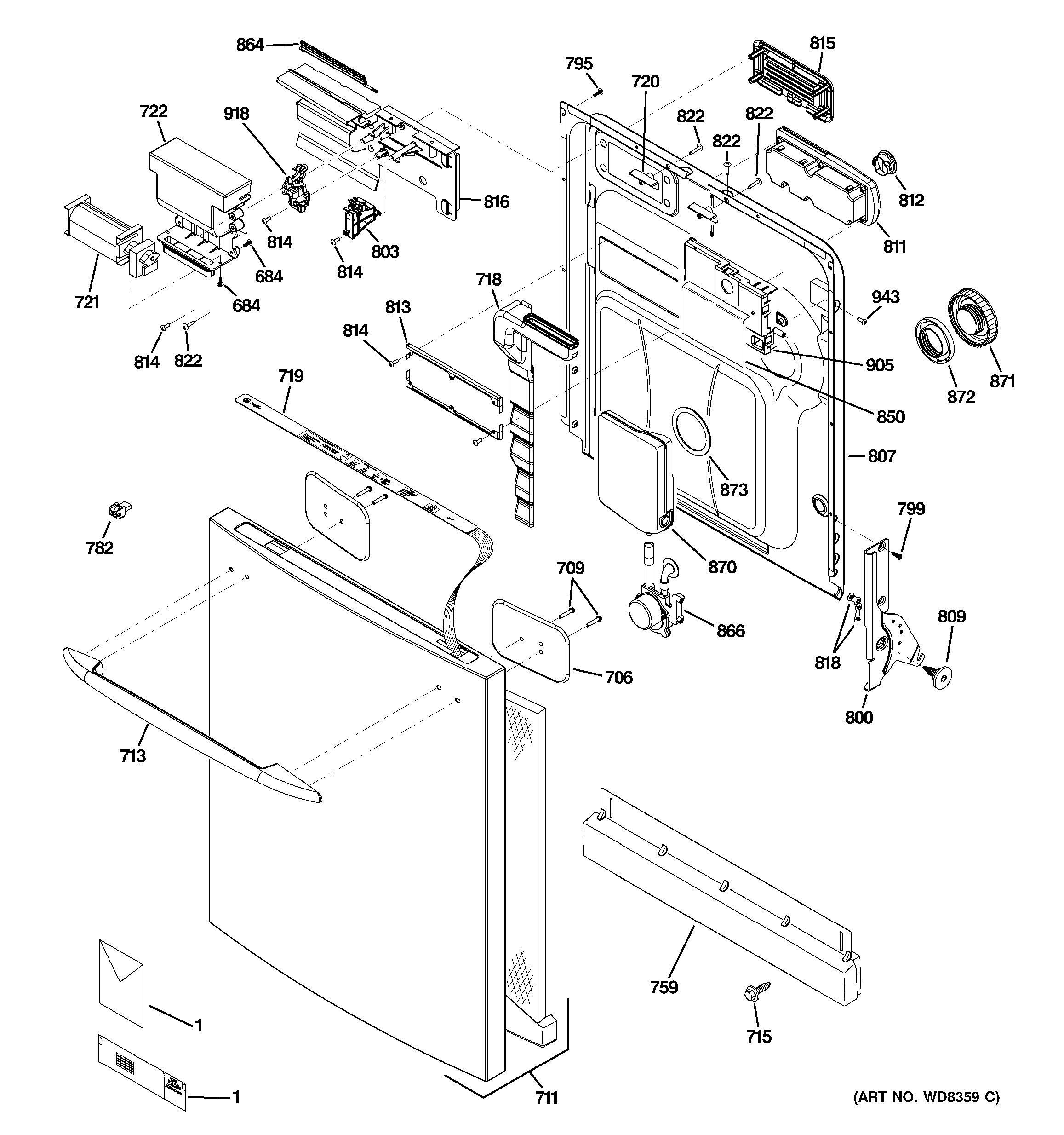 Assembly View for ESCUTCHEON & DOOR ASSEMBLY | GDWT360R10SS