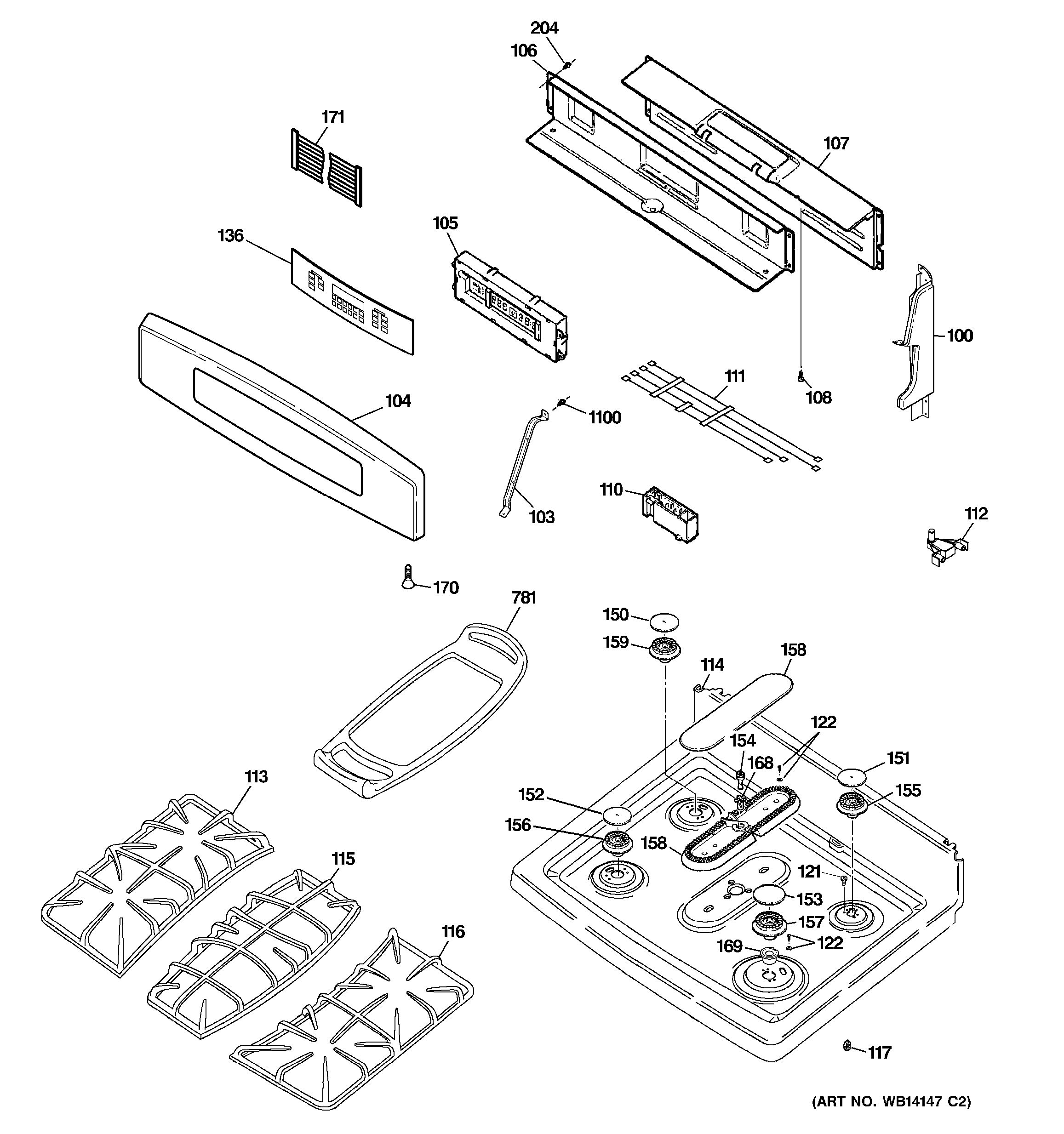 Assembly View for CONTROL PANEL & COOKTOP | PGB918DEM4WW