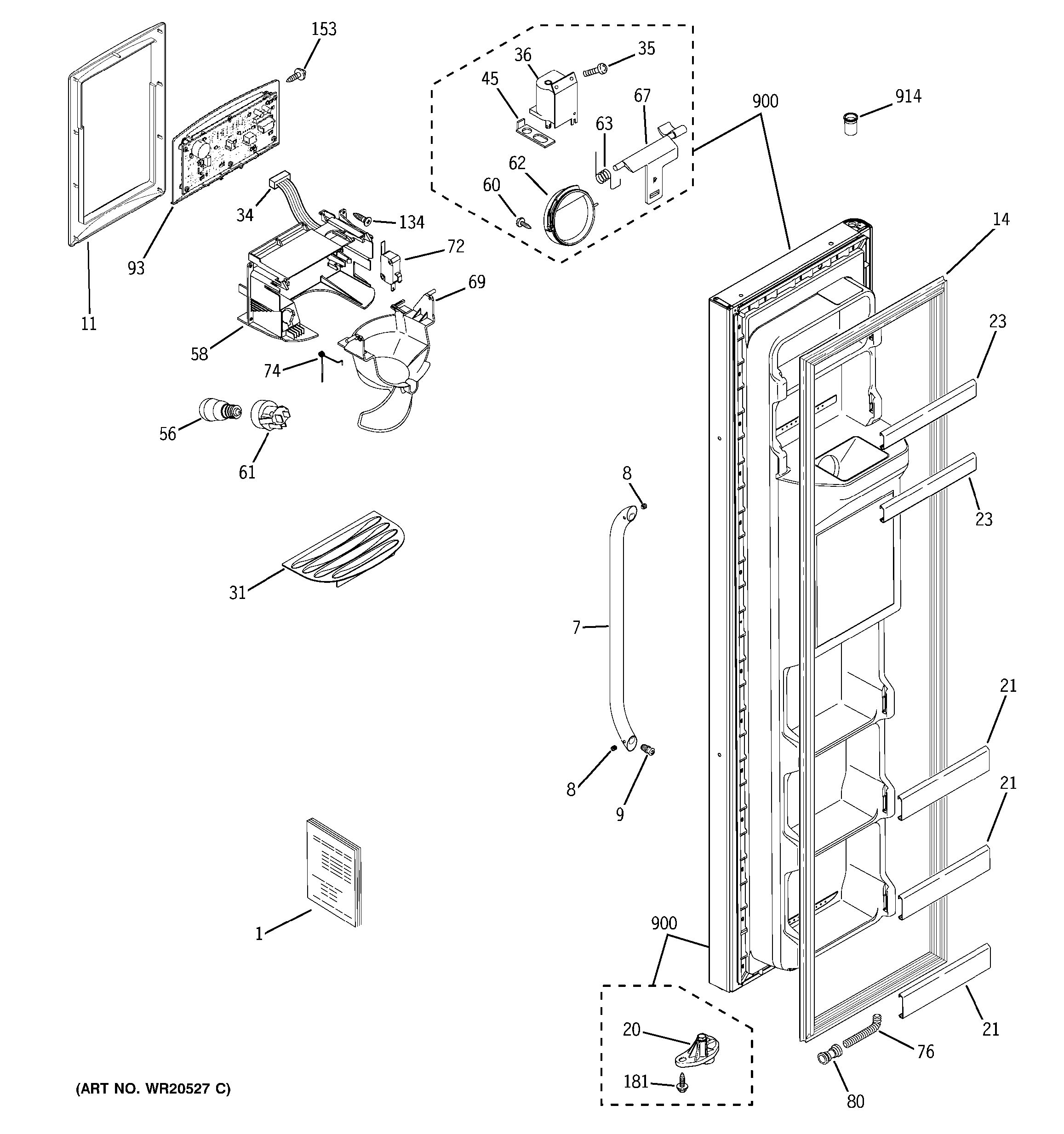 Assembly View for FREEZER DOOR | GSH22JSXLSS