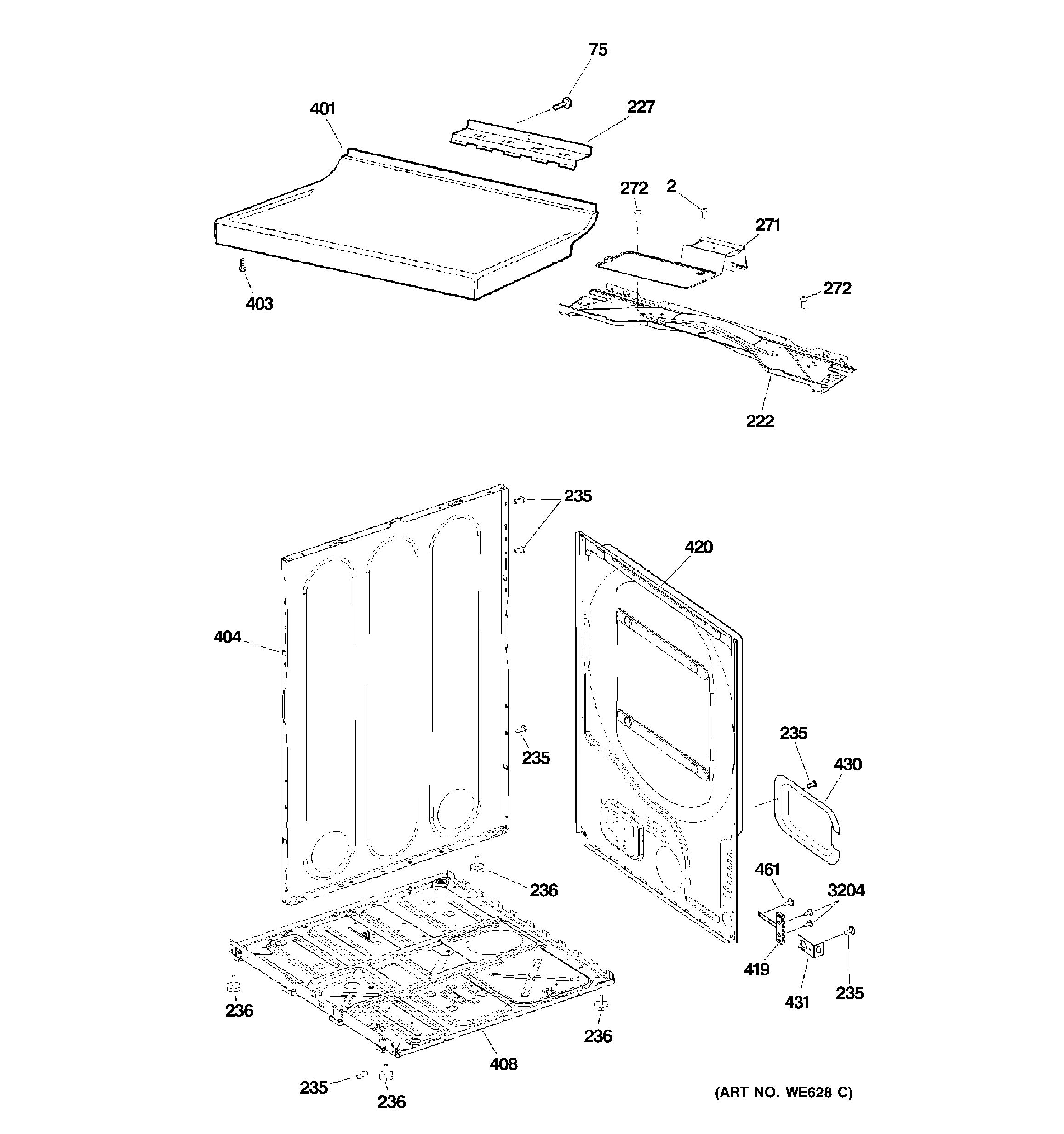Assembly View for CABINET & TOP PANEL | GHDN520ED0WS