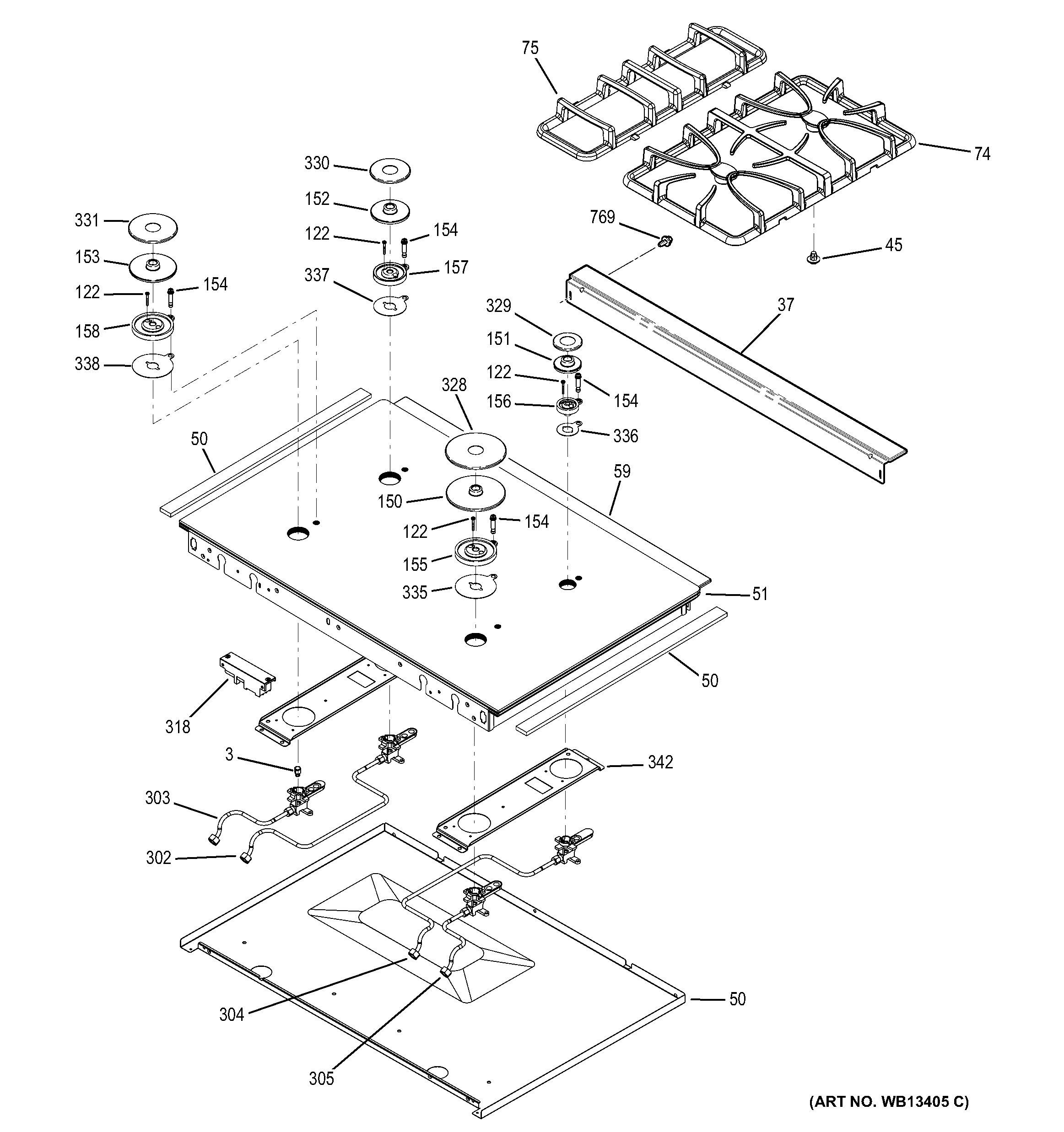 Assembly View for COOKTOP | J2S968SH4SS