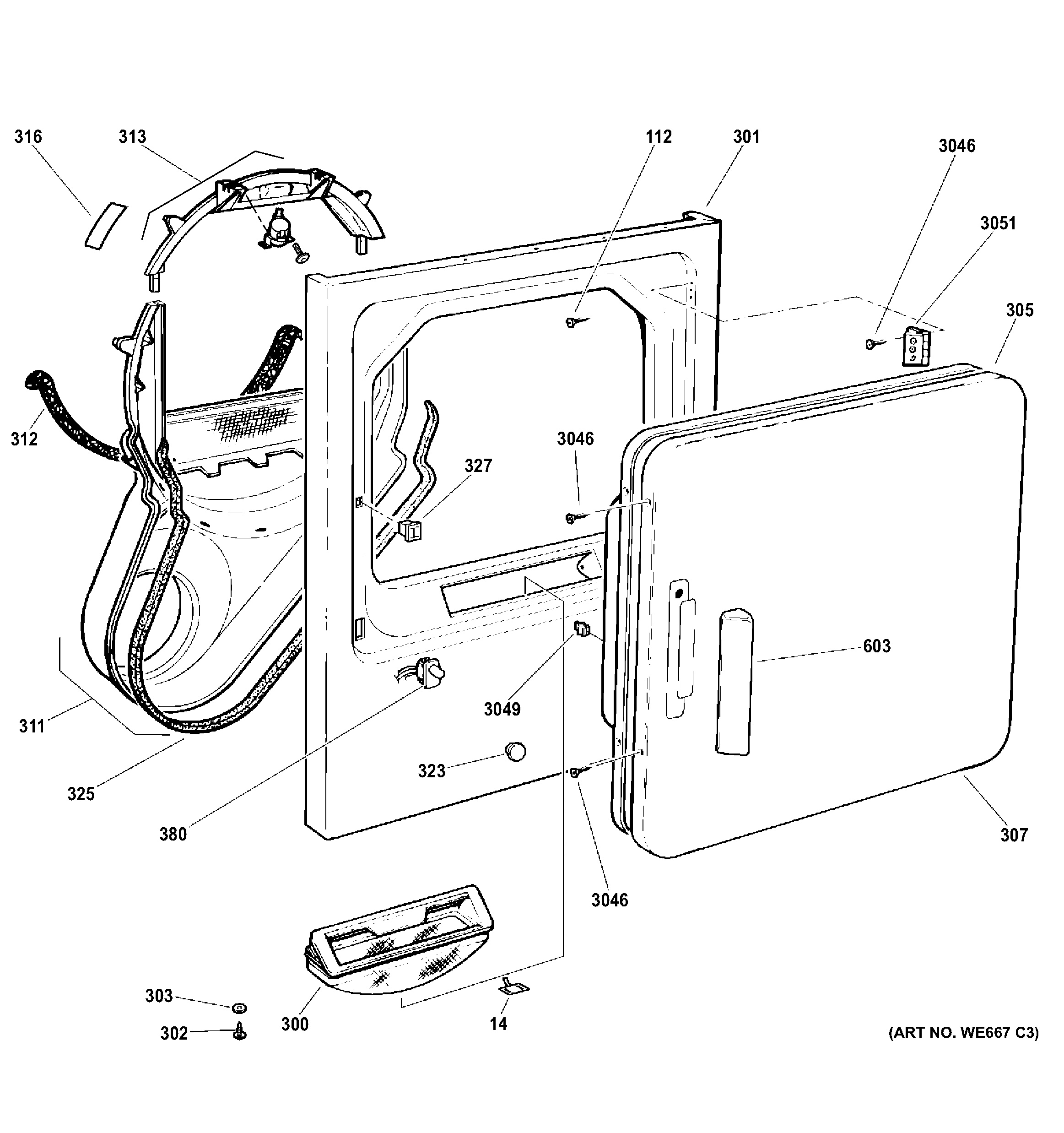 Assembly View for FRONT PANEL & DOOR | DDC4400T5WH