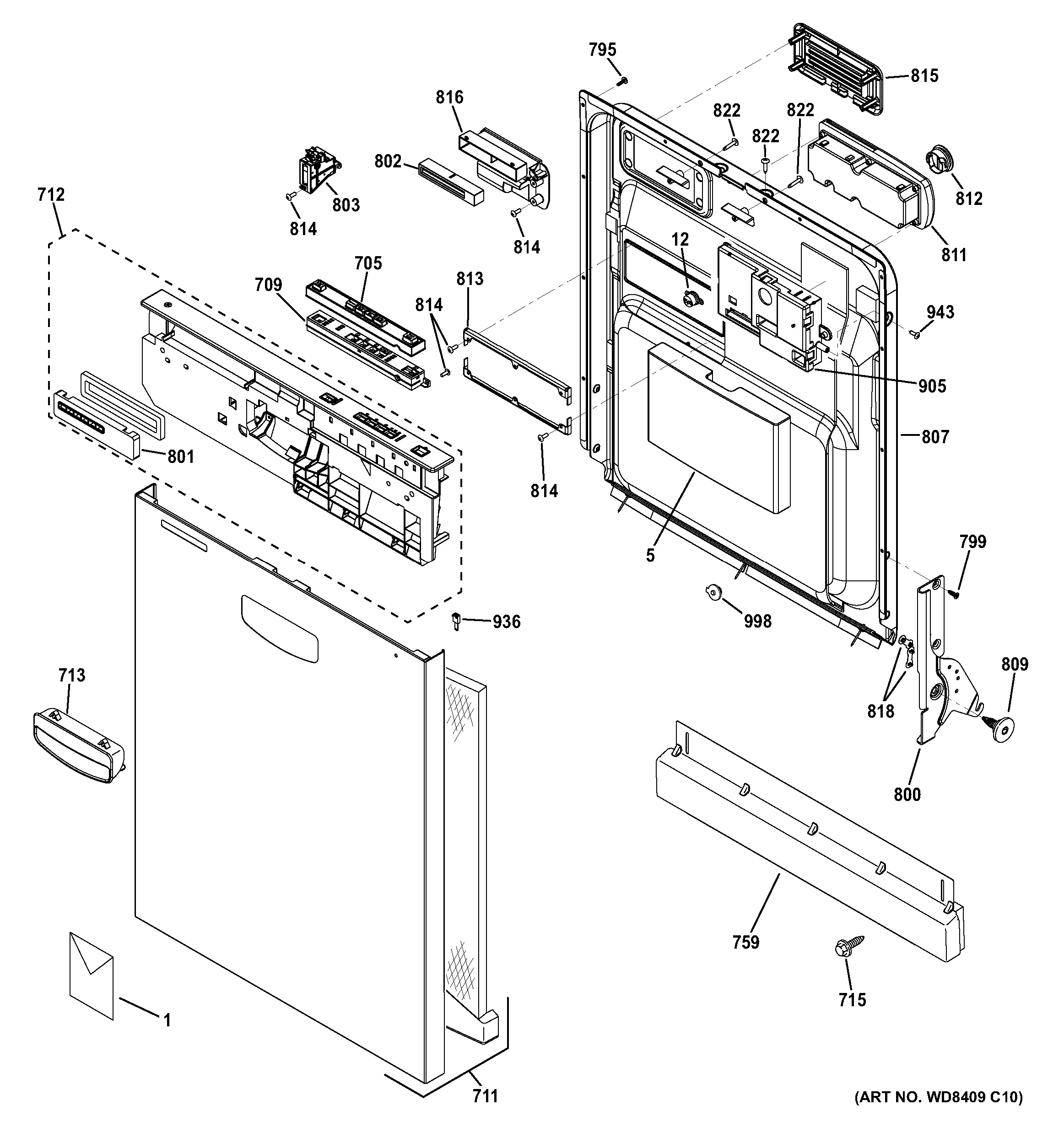 Assembly View for ESCUTCHEON & DOOR ASSEMBLY | GHDT168V00SS