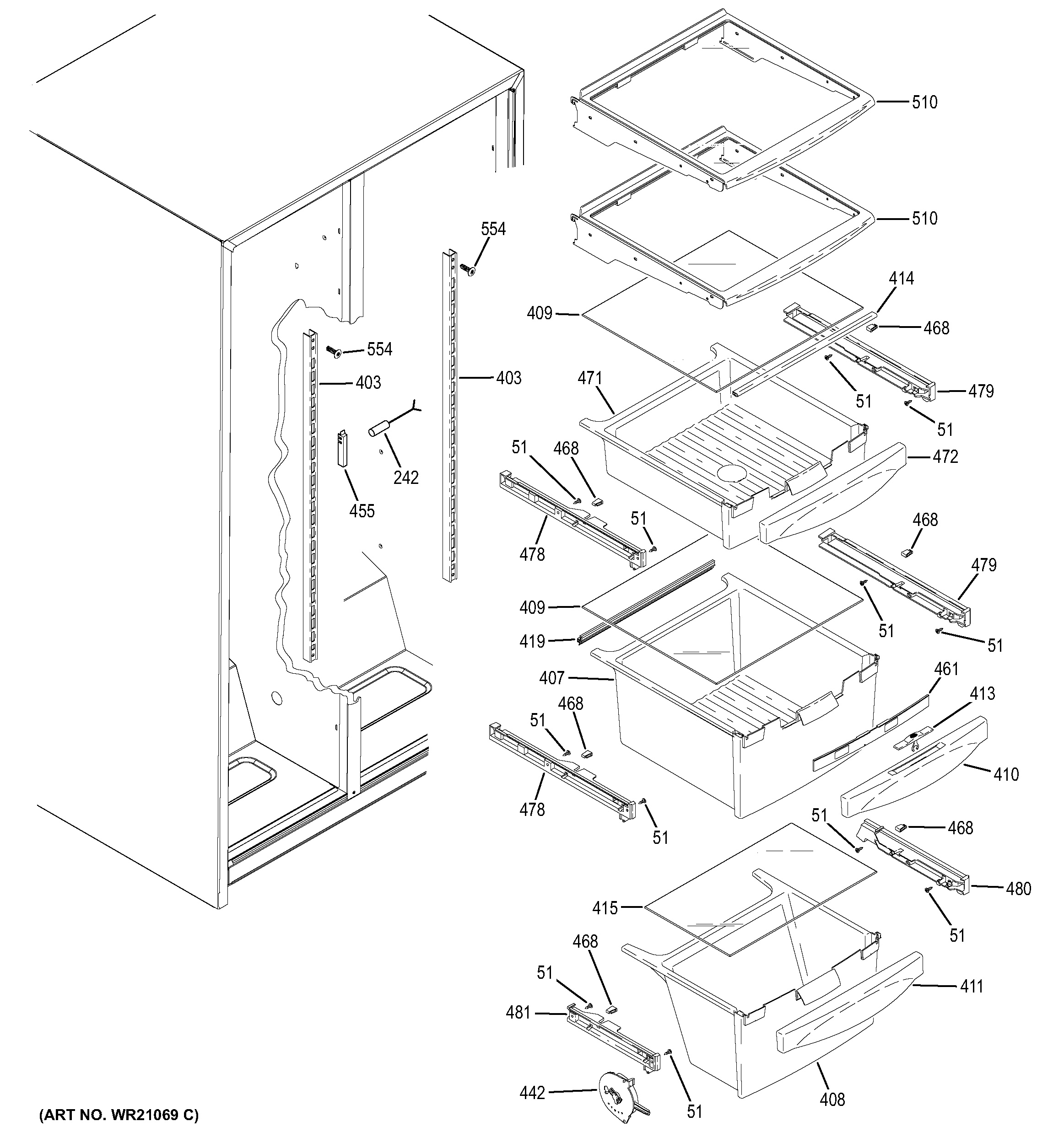 Assembly View for FRESH FOOD SHELVES | GSH25JGDCBB