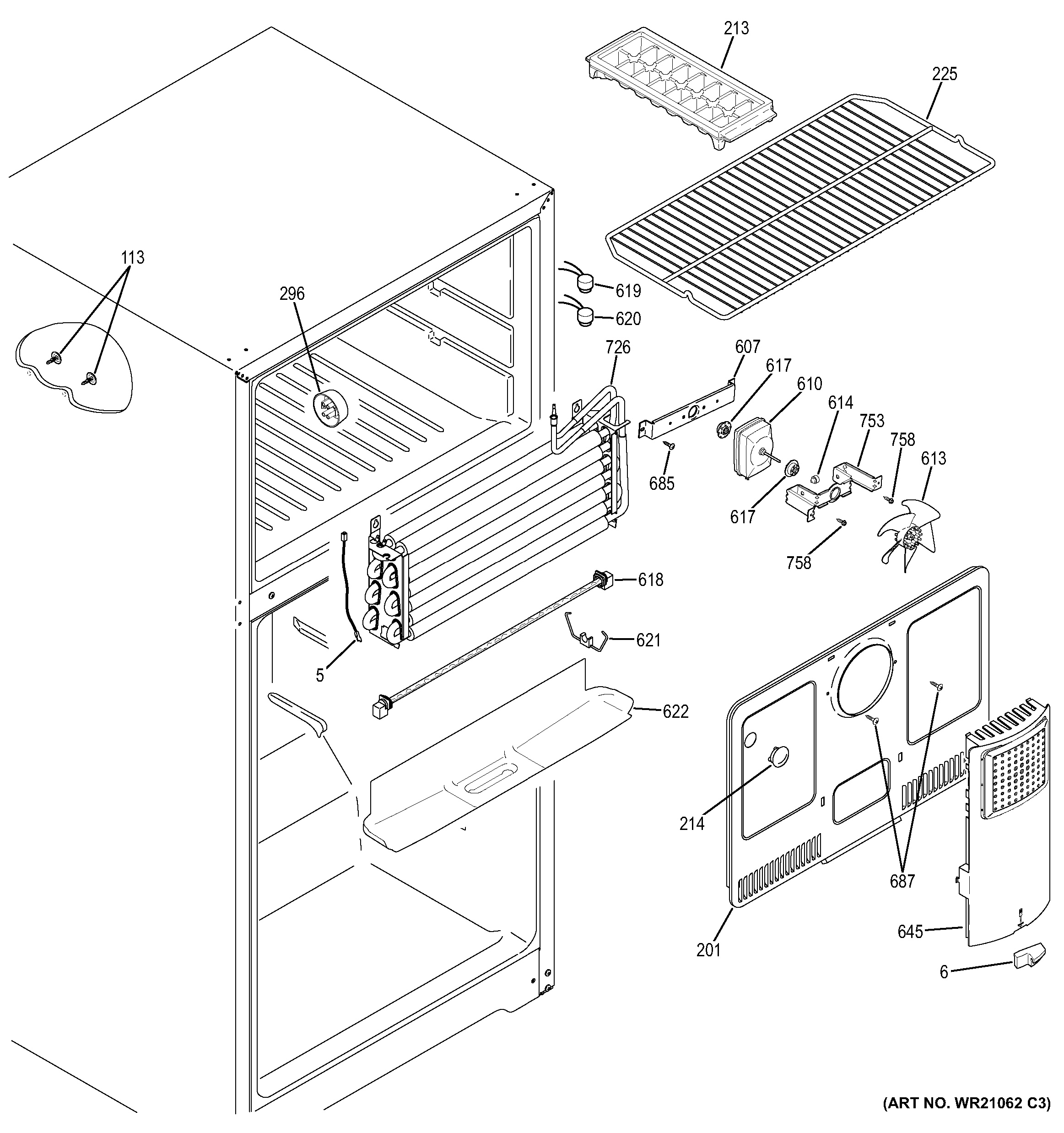 Assembly View for FREEZER SECTION | GIE16DGHBRWW