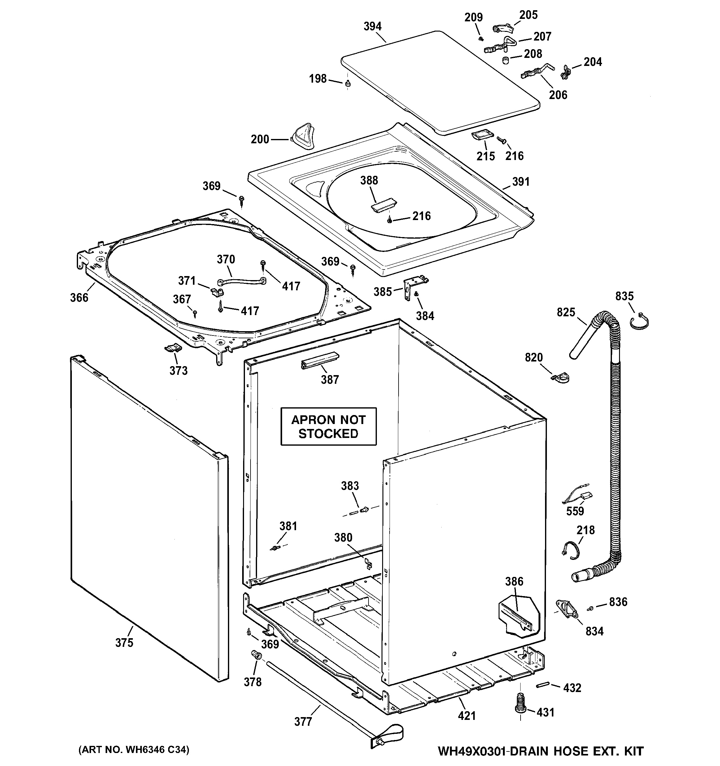 Assembly View for CABINET, COVER & FRONT PANEL | HTWP1200D0WW
