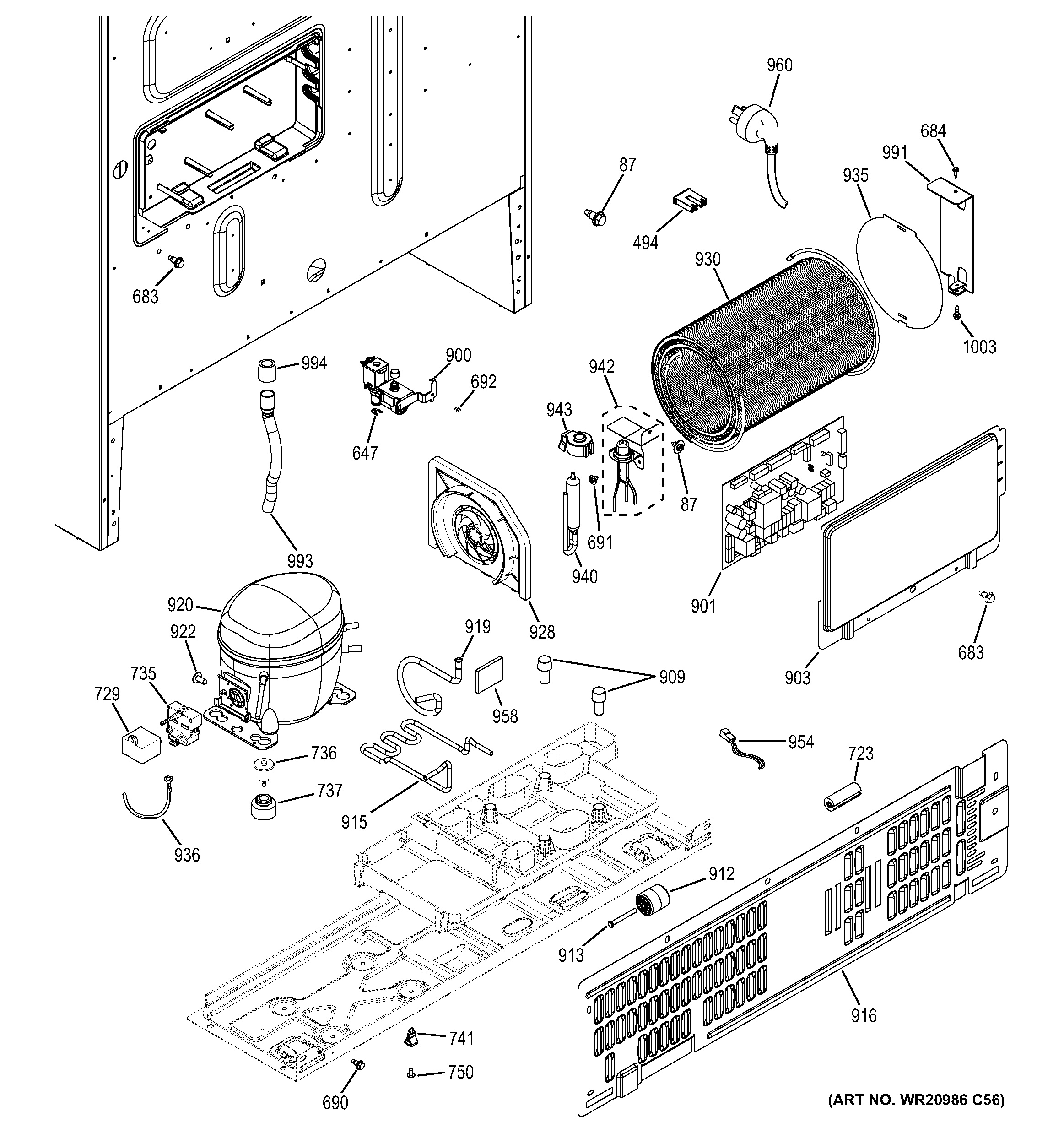 Assembly View for MACHINE COMPARTMENT | CFE28TSHFSS
