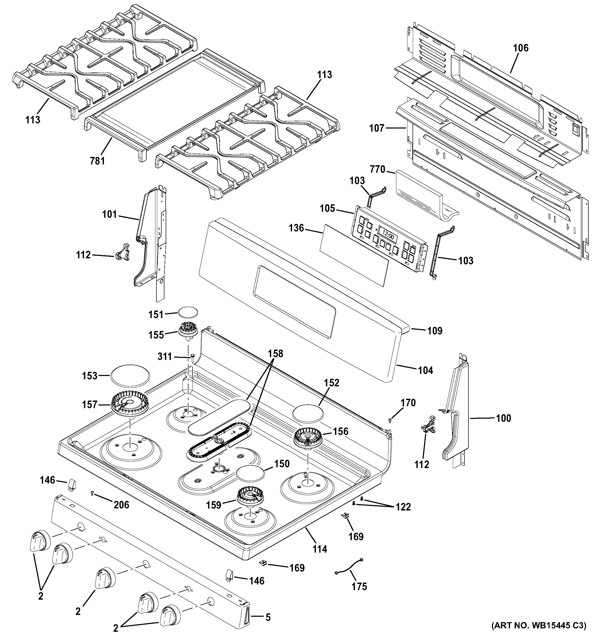 Assembly View for CONTROL PANEL & COOKTOP | JGB700SEJ1SS