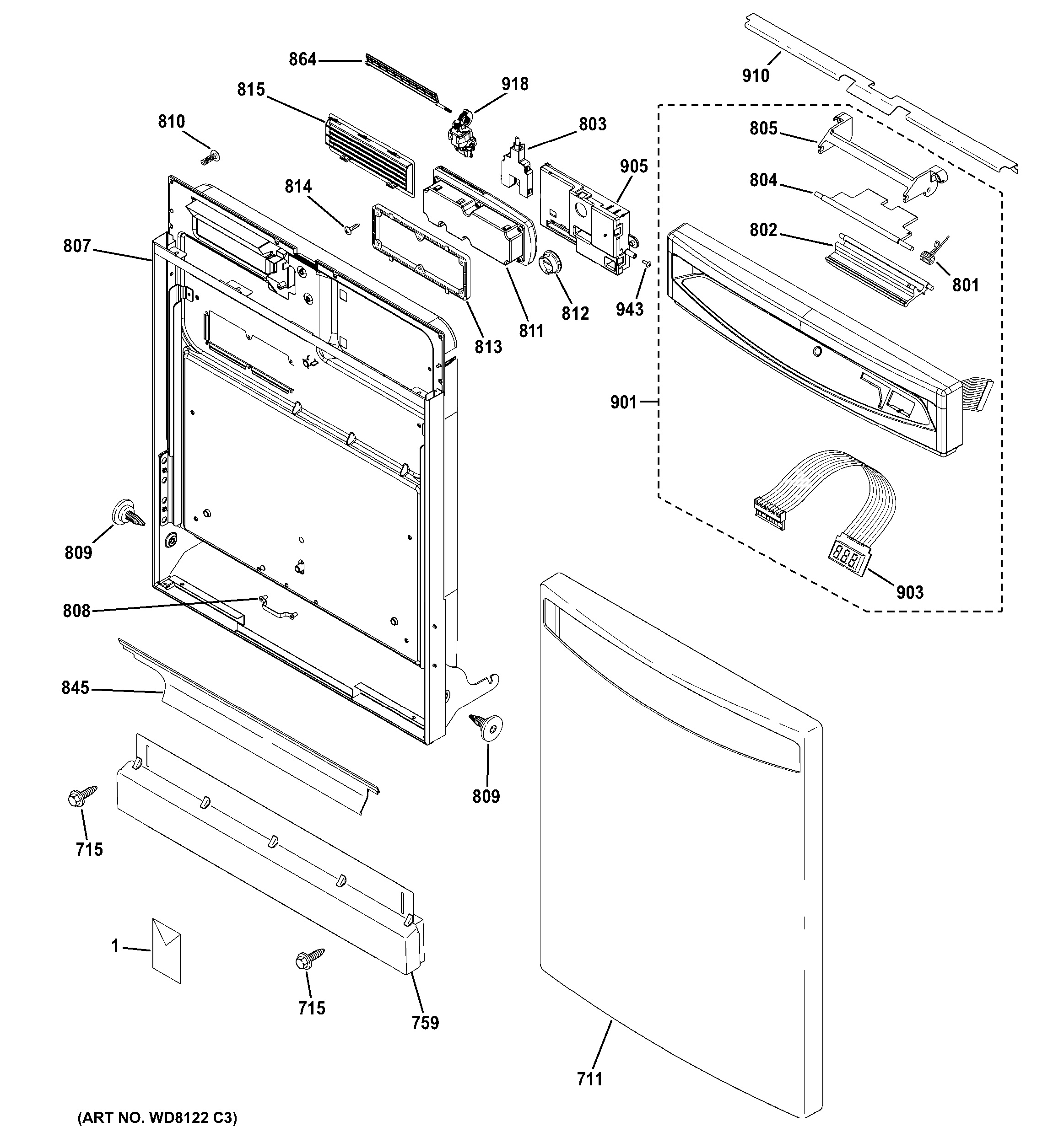 Assembly View for ESCUTCHEON & DOOR ASSEMBLY | PDW7800J01WW