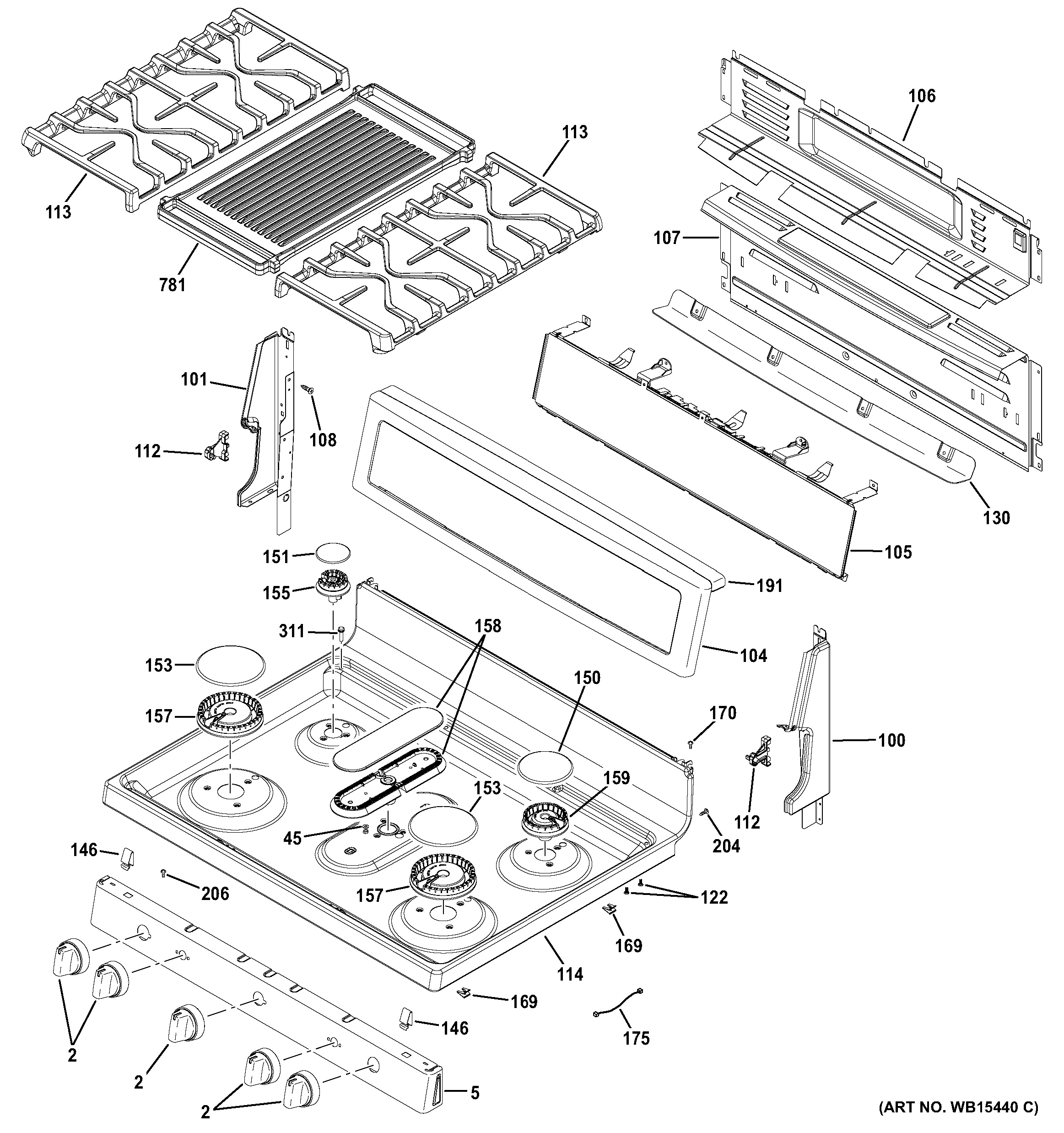 Assembly View for CONTROL PANEL & COOKTOP | PGB911SEJ1SS