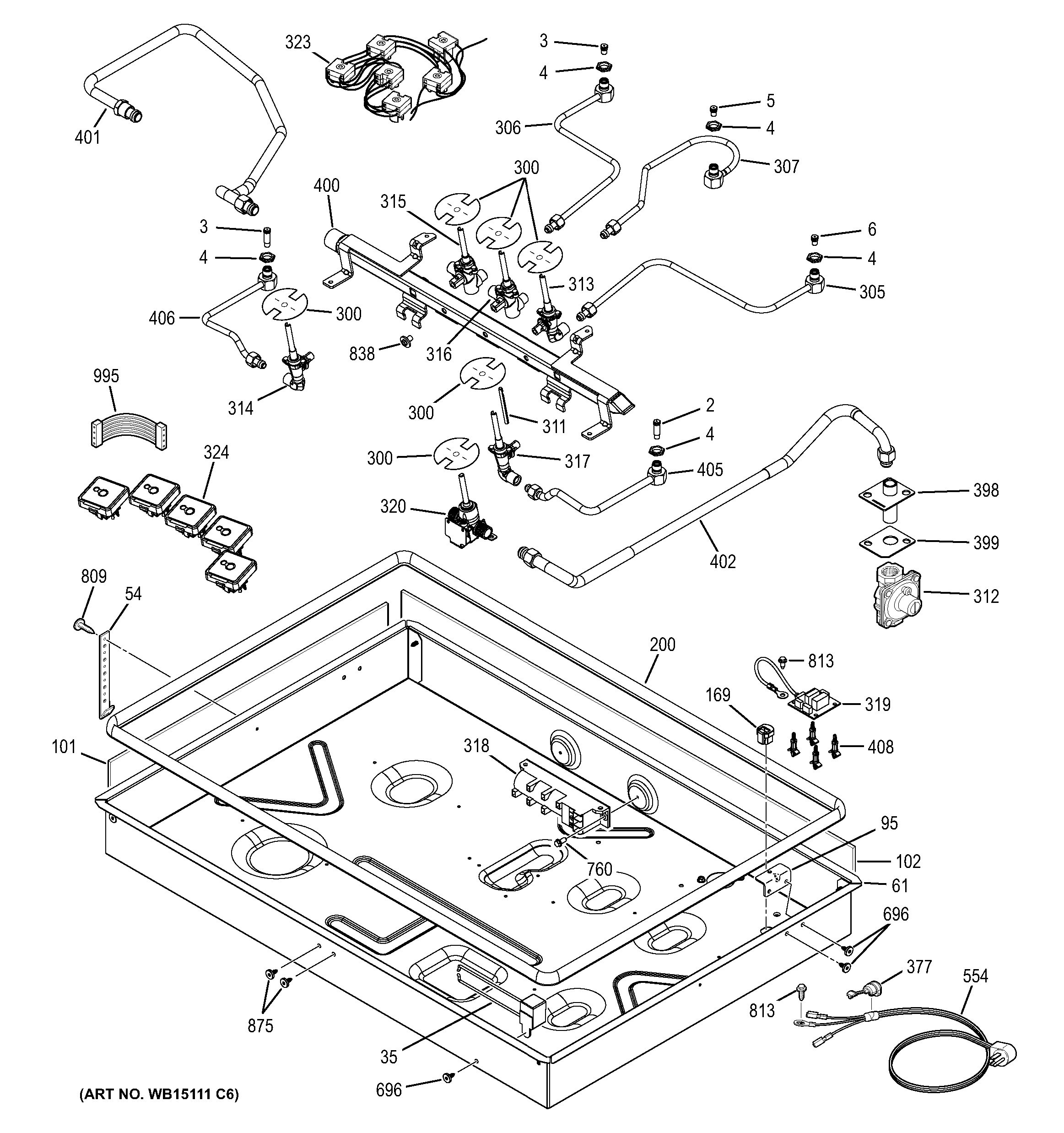 Assembly View For GAS BURNER PARTS PGP976DET2WW assembly-view-for-gas-burner-parts-pgp976det2ww
