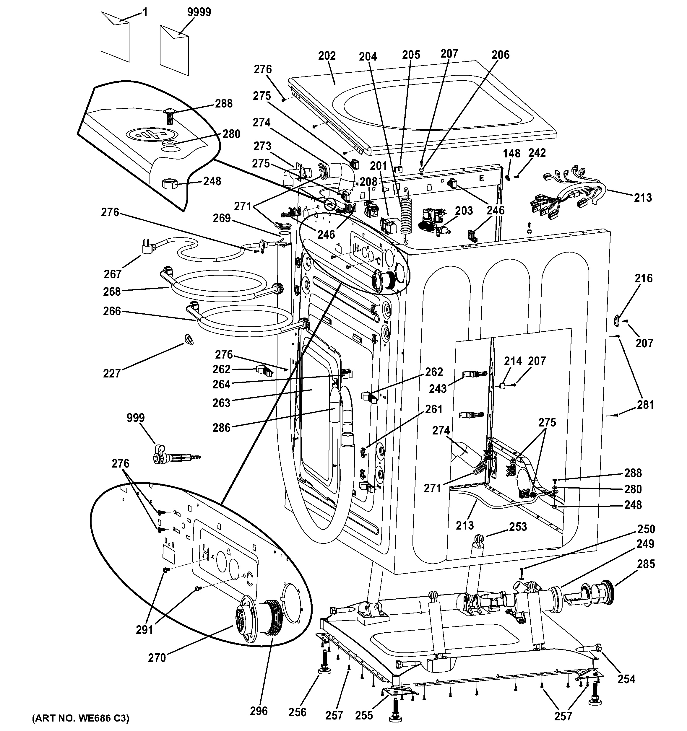 Assembly View for CABINET & TOP PANEL | GFW400SCK0WW
