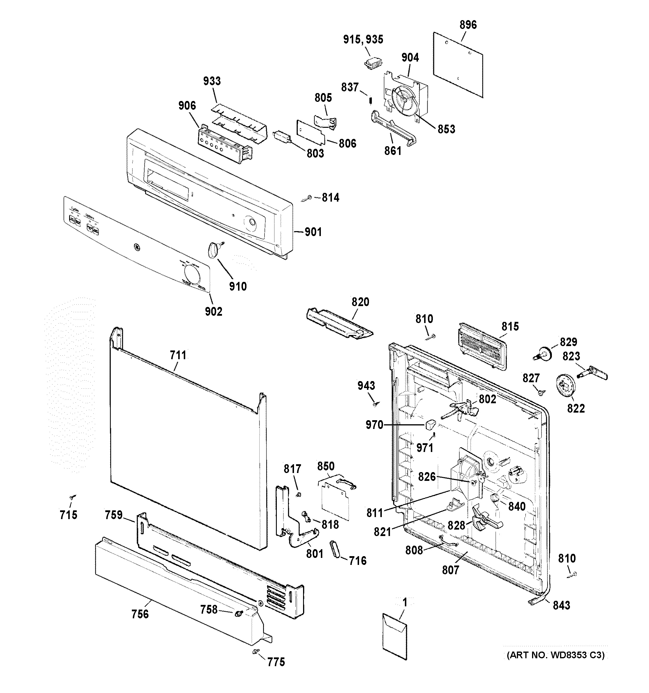 Assembly View for ESCUTCHEON & DOOR ASSEMBLY | GSD3300D35WW
