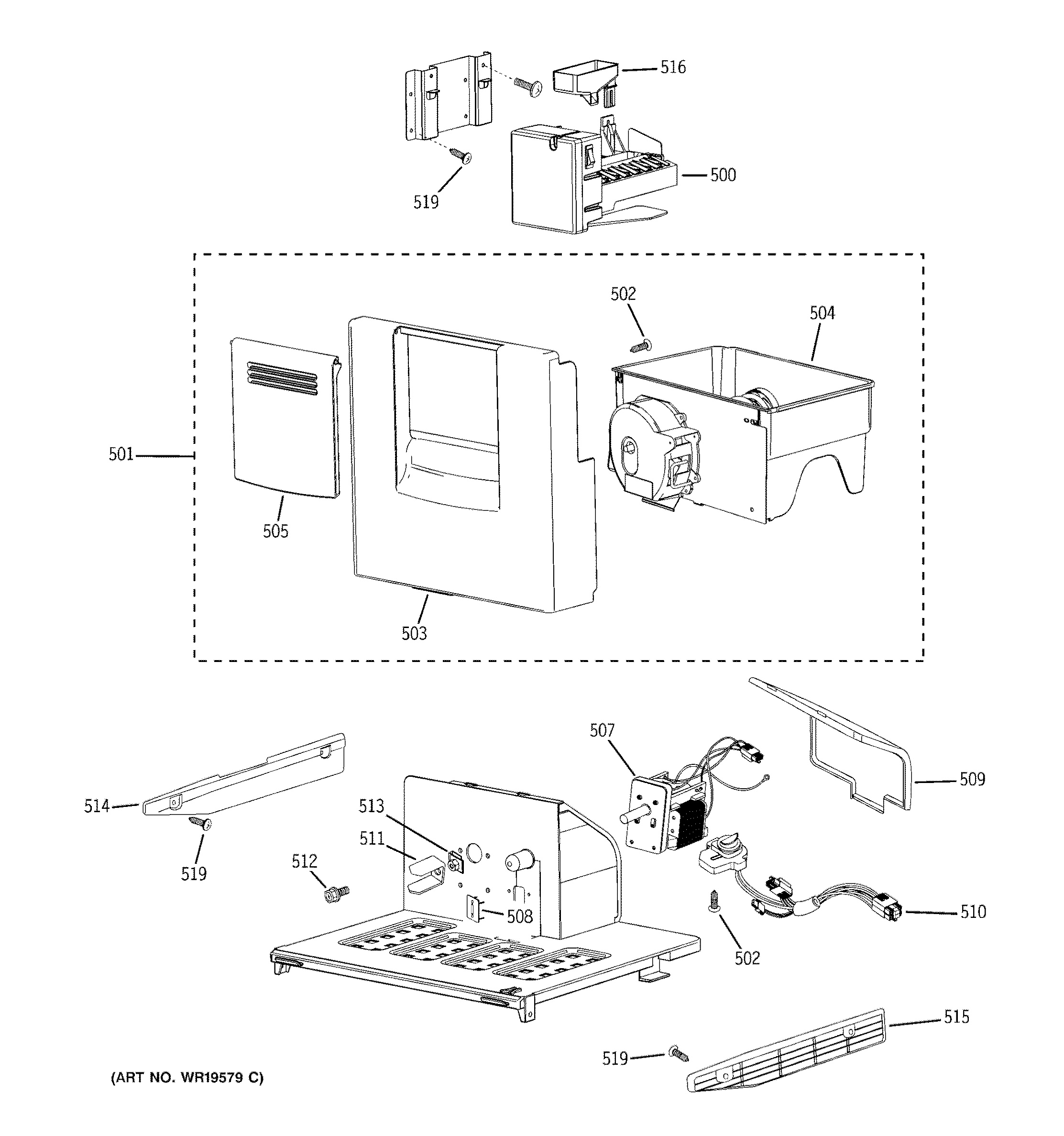 Assembly View for ICE MAKER & DISPENSER | PSB48YSXASS