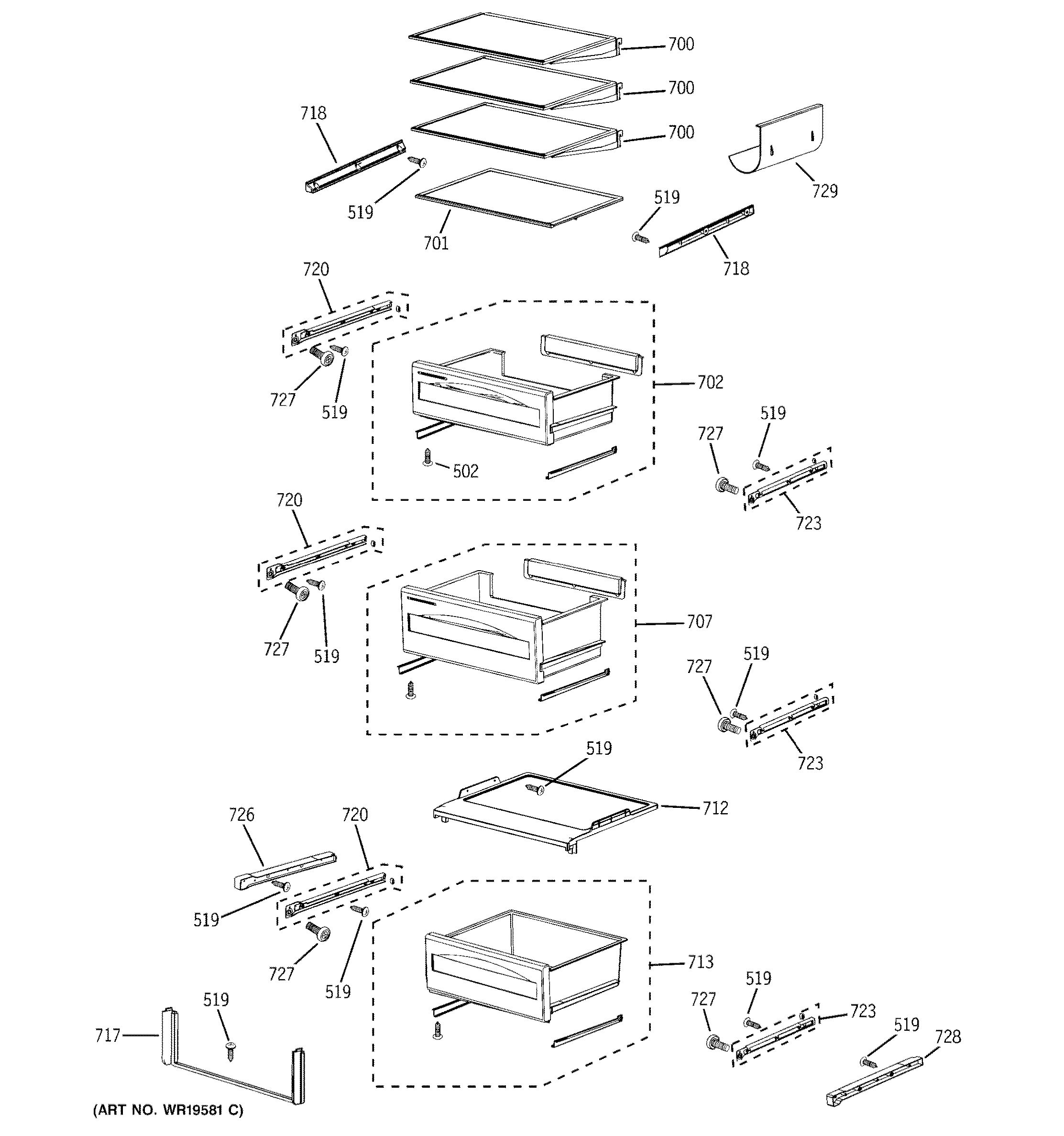 Assembly View for FRESH FOOD SHELVES | PSB48YSXASS