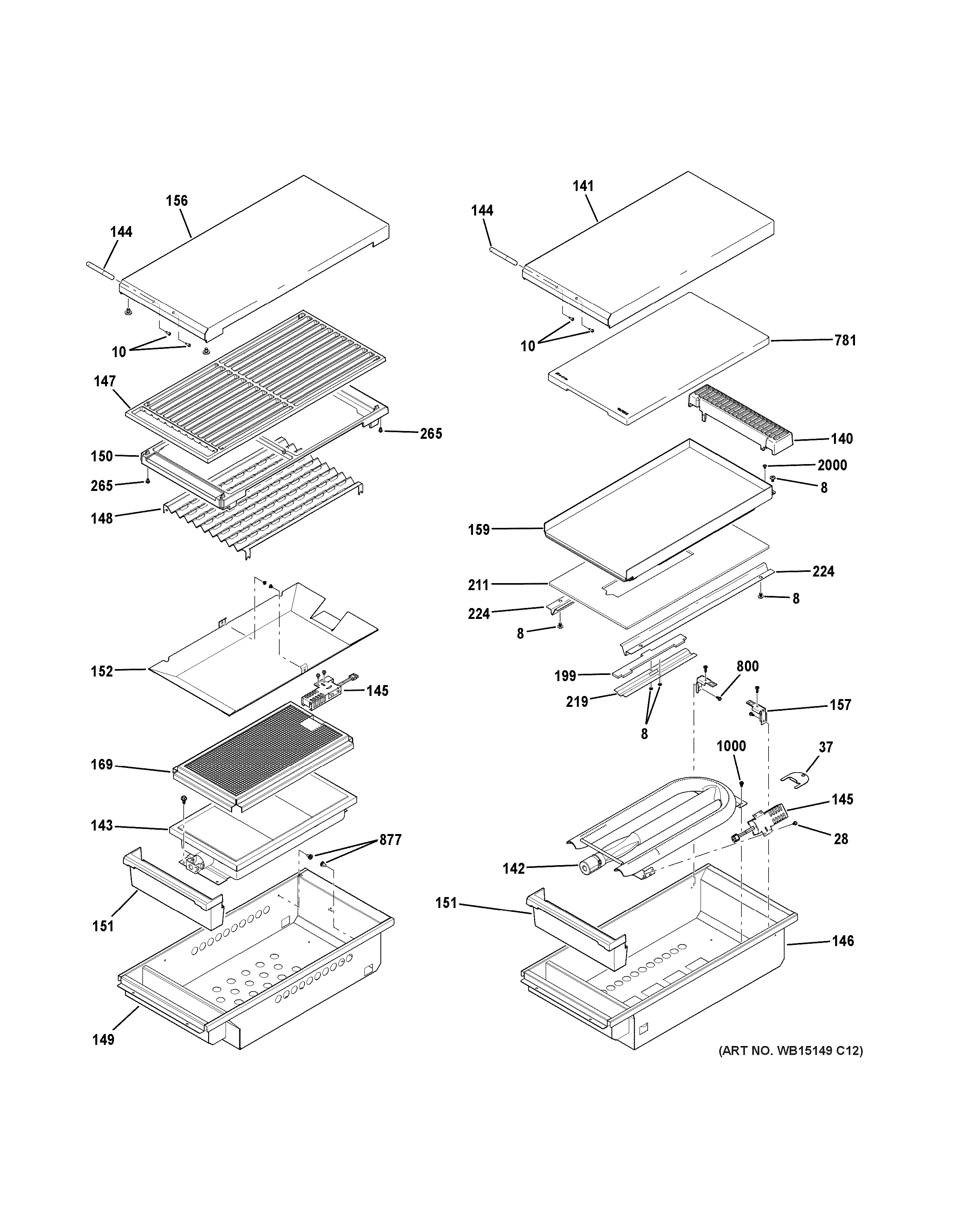 Assembly View for GRILL & GRIDDLE ASSEMBLY | ZGP484NGR4SS