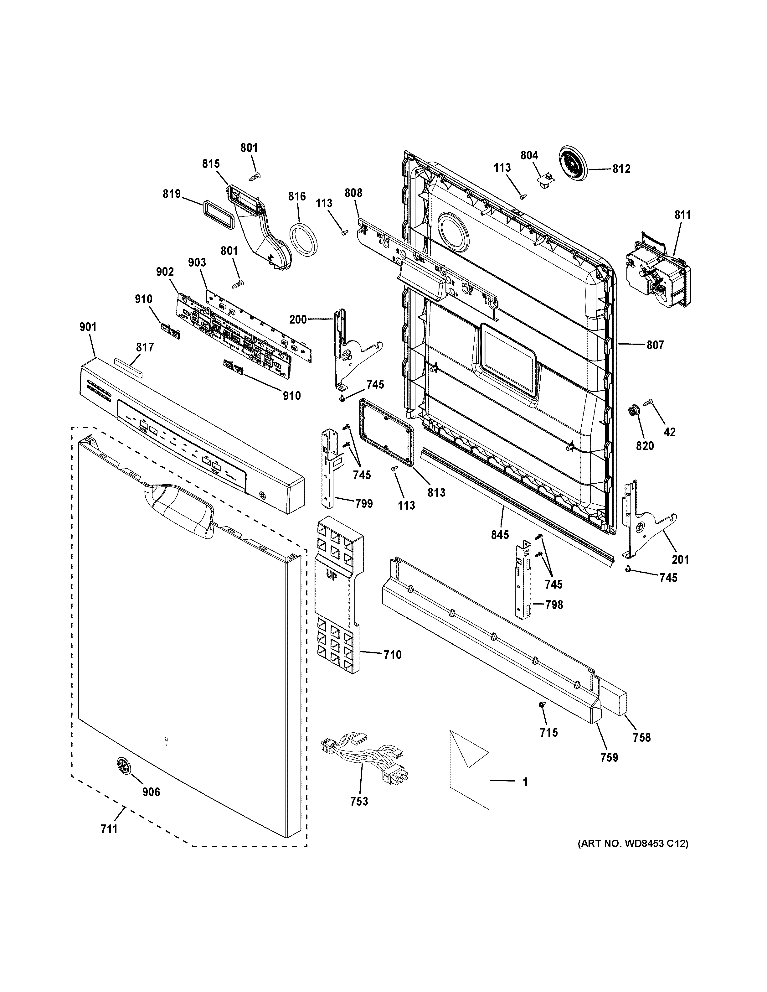 Assembly View for ESCUTCHEON & DOOR ASSEMBLY | GDF510PMD2SA