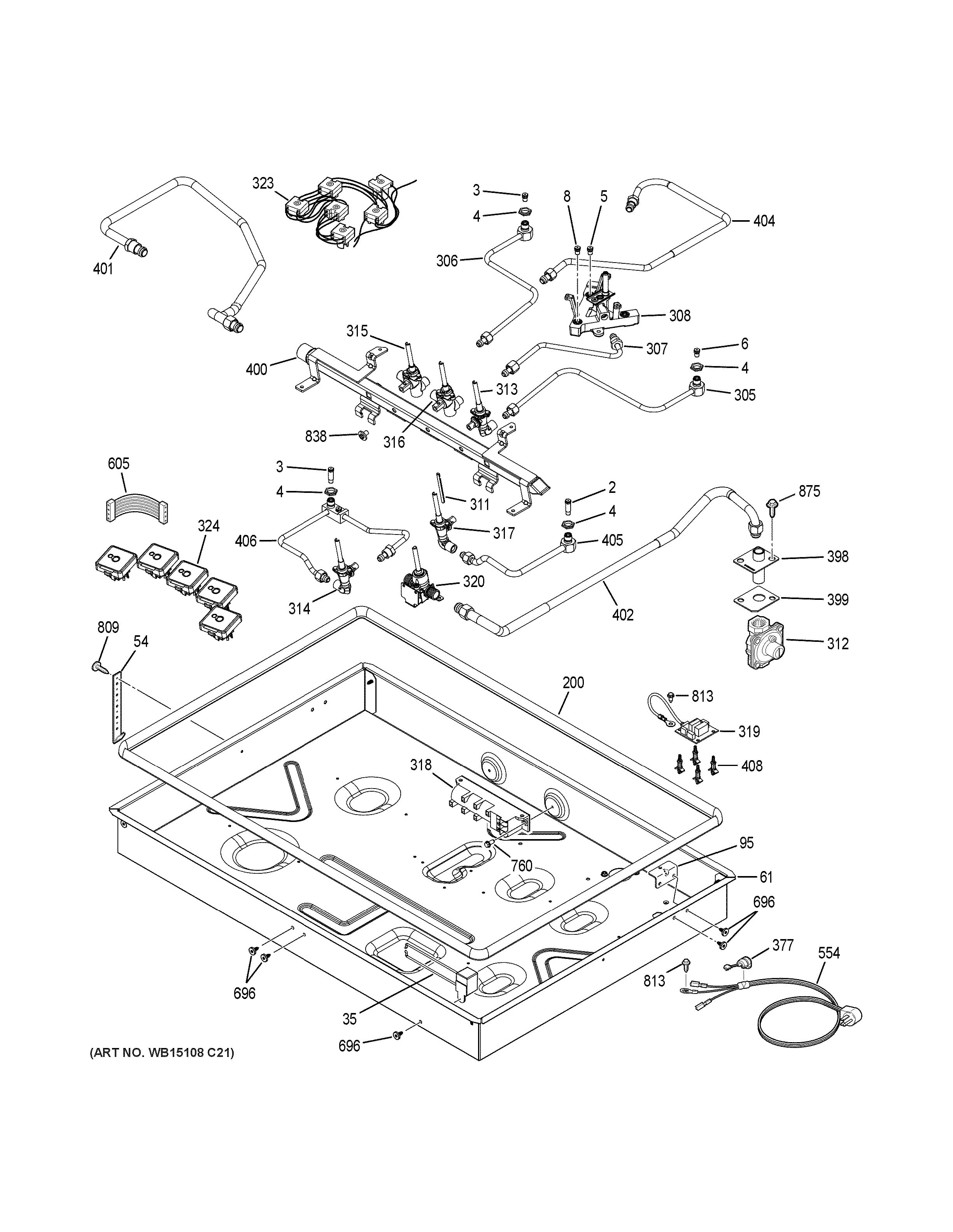 Assembly View For GAS BURNER PARTS PGP986SET5SS assembly-view-for-gas-burner-parts-pgp986set5ss