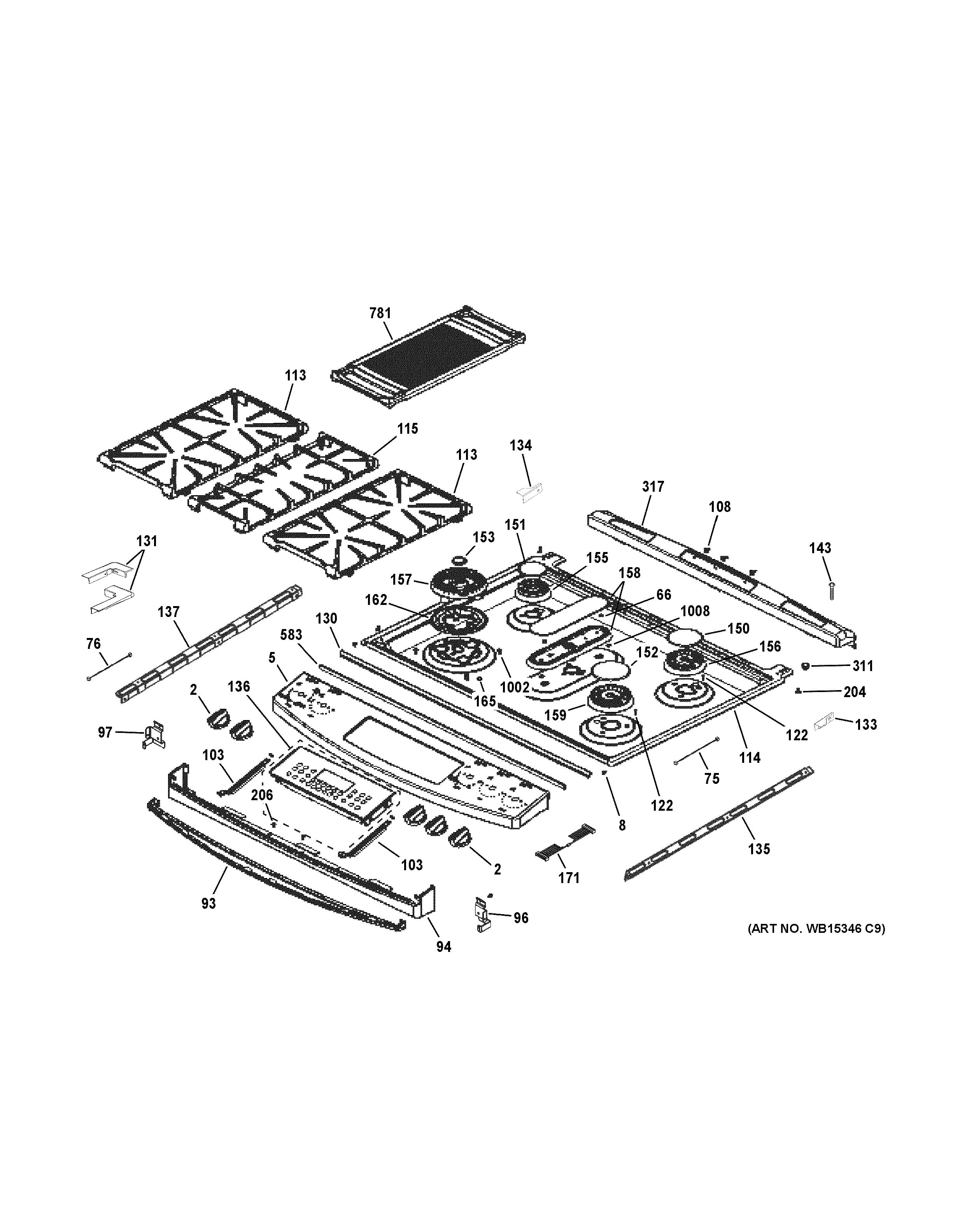 Assembly View for CONTROL PANEL & COOKTOP | PGS920SEF4SS