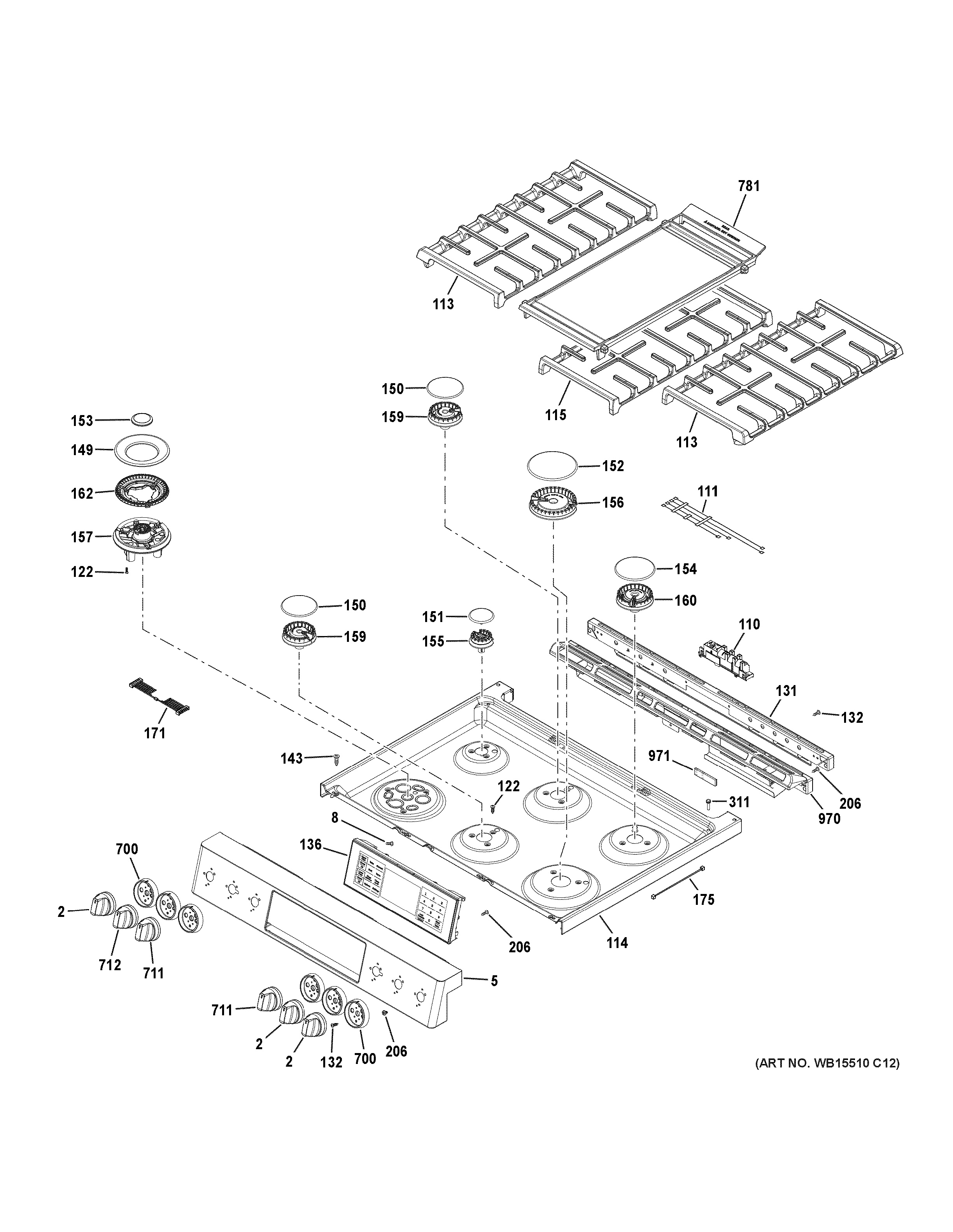 Assembly View for CONTROL PANEL & COOKTOP | CGS986SEL1SS
