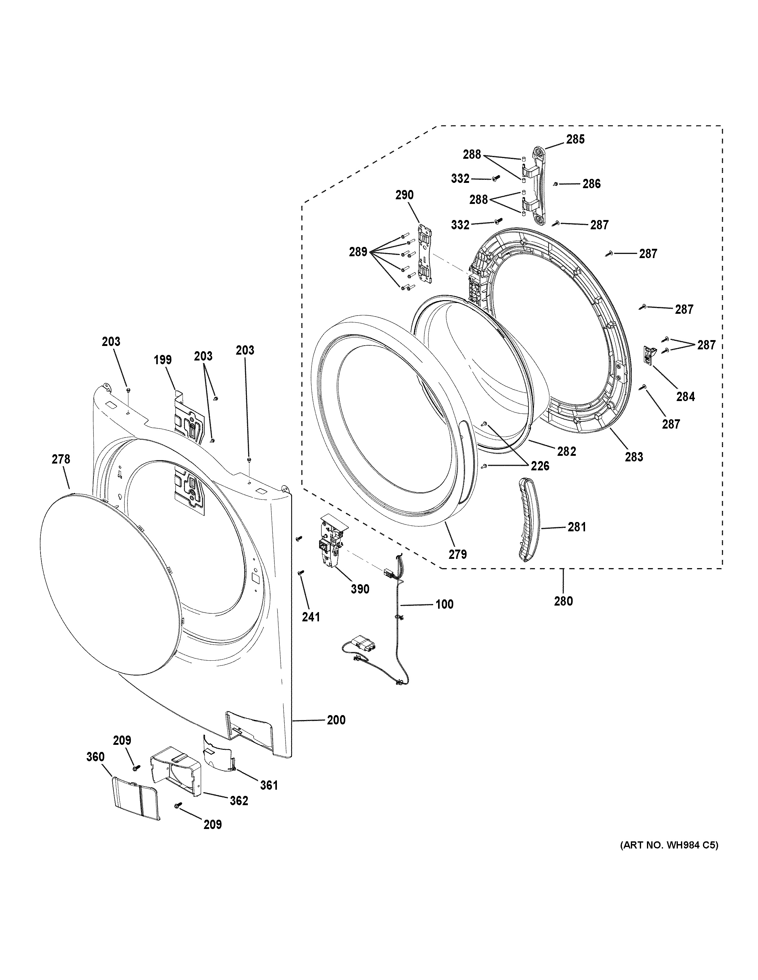 Assembly View for FRONT PANEL & DOOR | GFWR4800F0WW