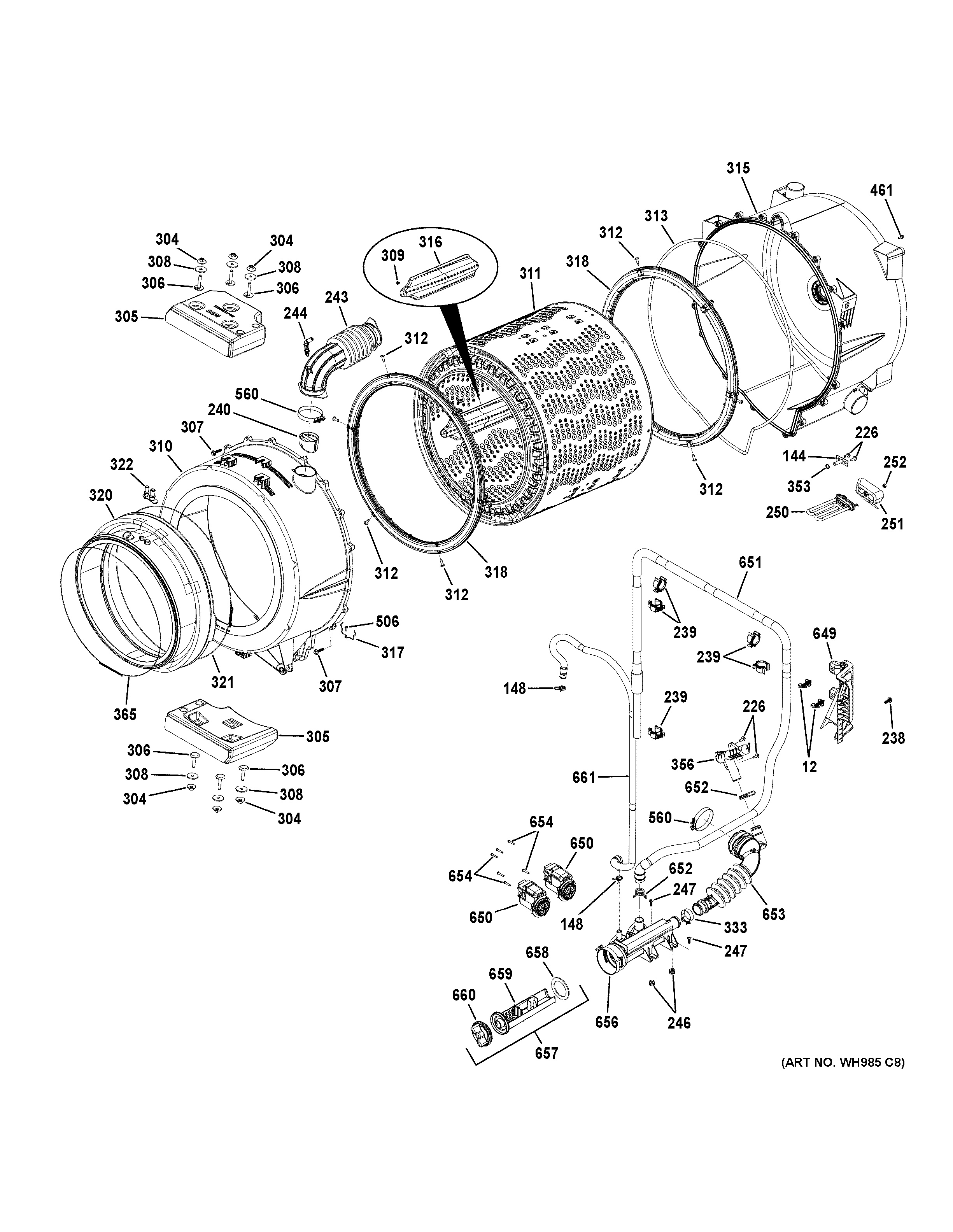 Assembly View for TUB & DRAIN PUMP | GFWR4800F0WW