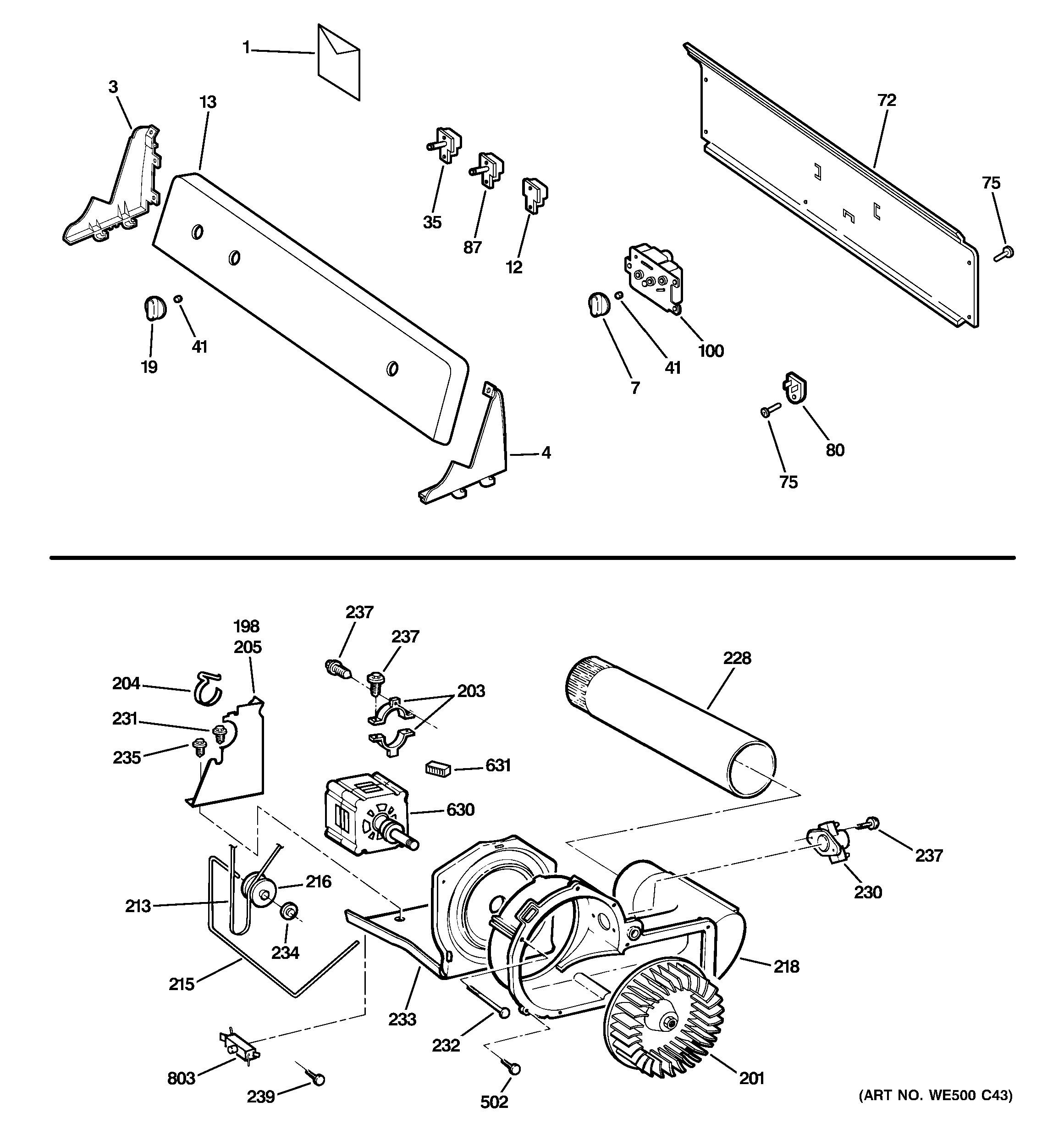 Assembly View for BACKSPLASH, BLOWER & MOTOR ASSEMBLY | DBXR463EG5WW
