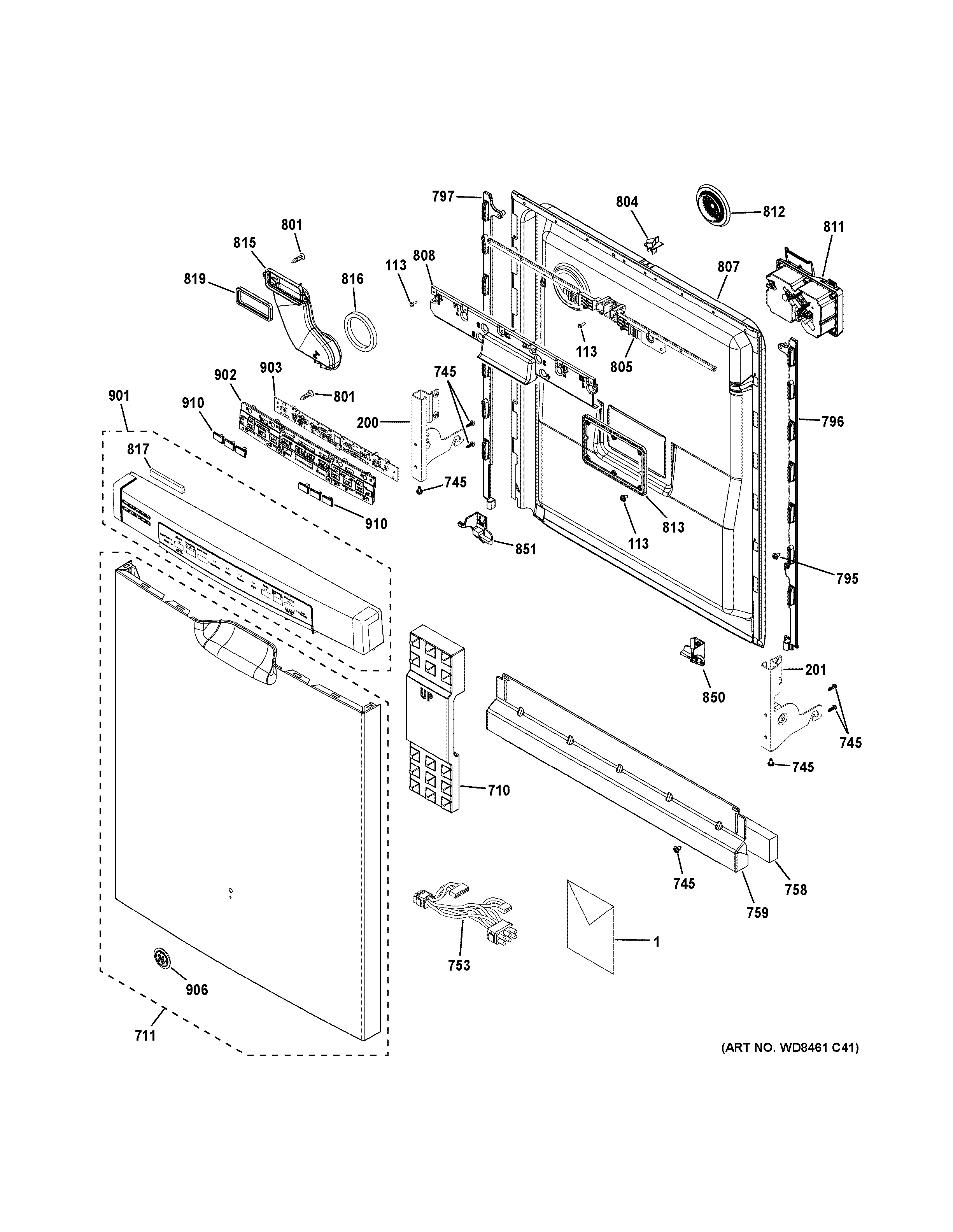 Assembly View for ESCUTCHEON & DOOR ASSEMBLY | GDF570SGJ0WW