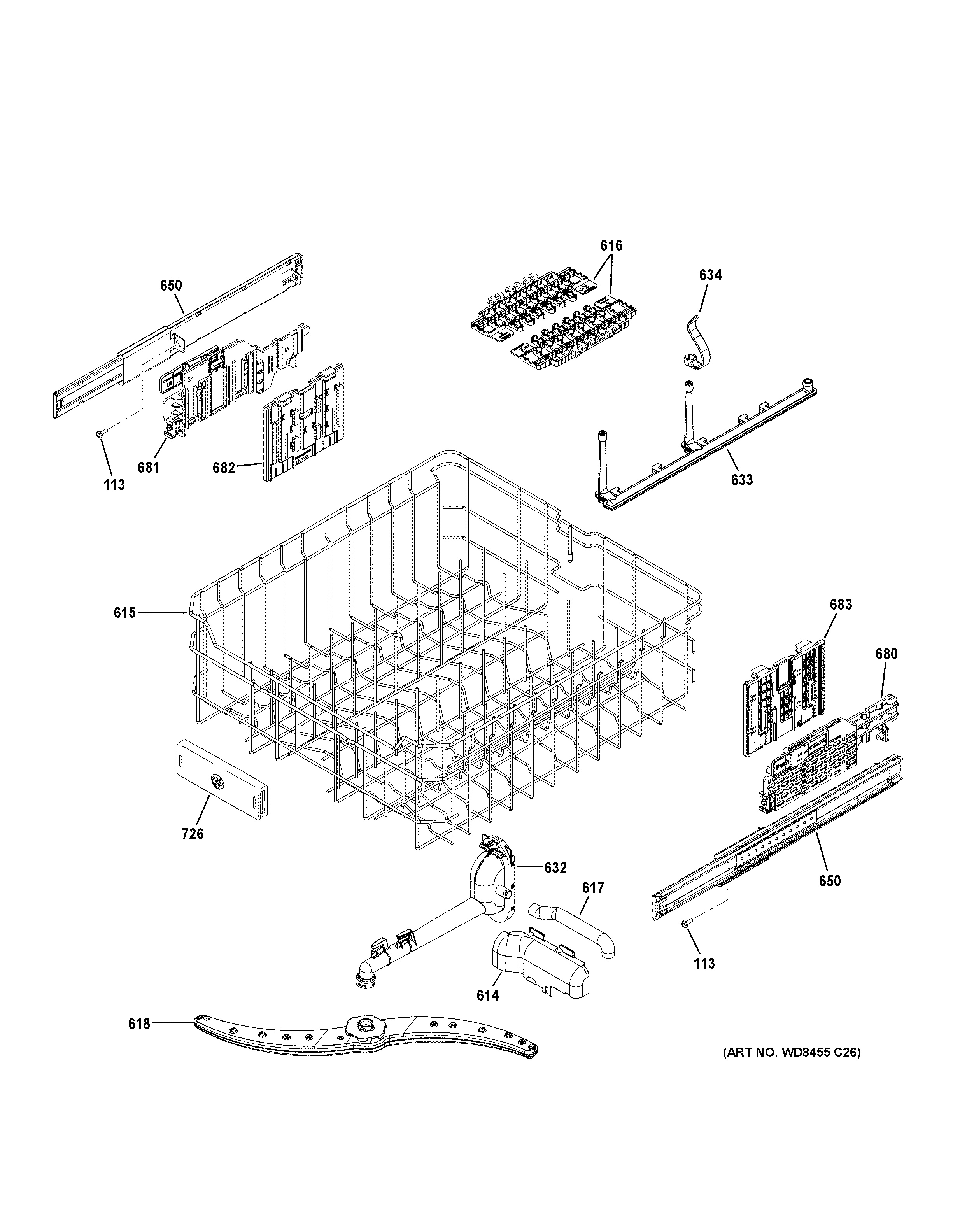 Assembly View for UPPER RACK ASSEMBLY | GDF650SMJ0ES