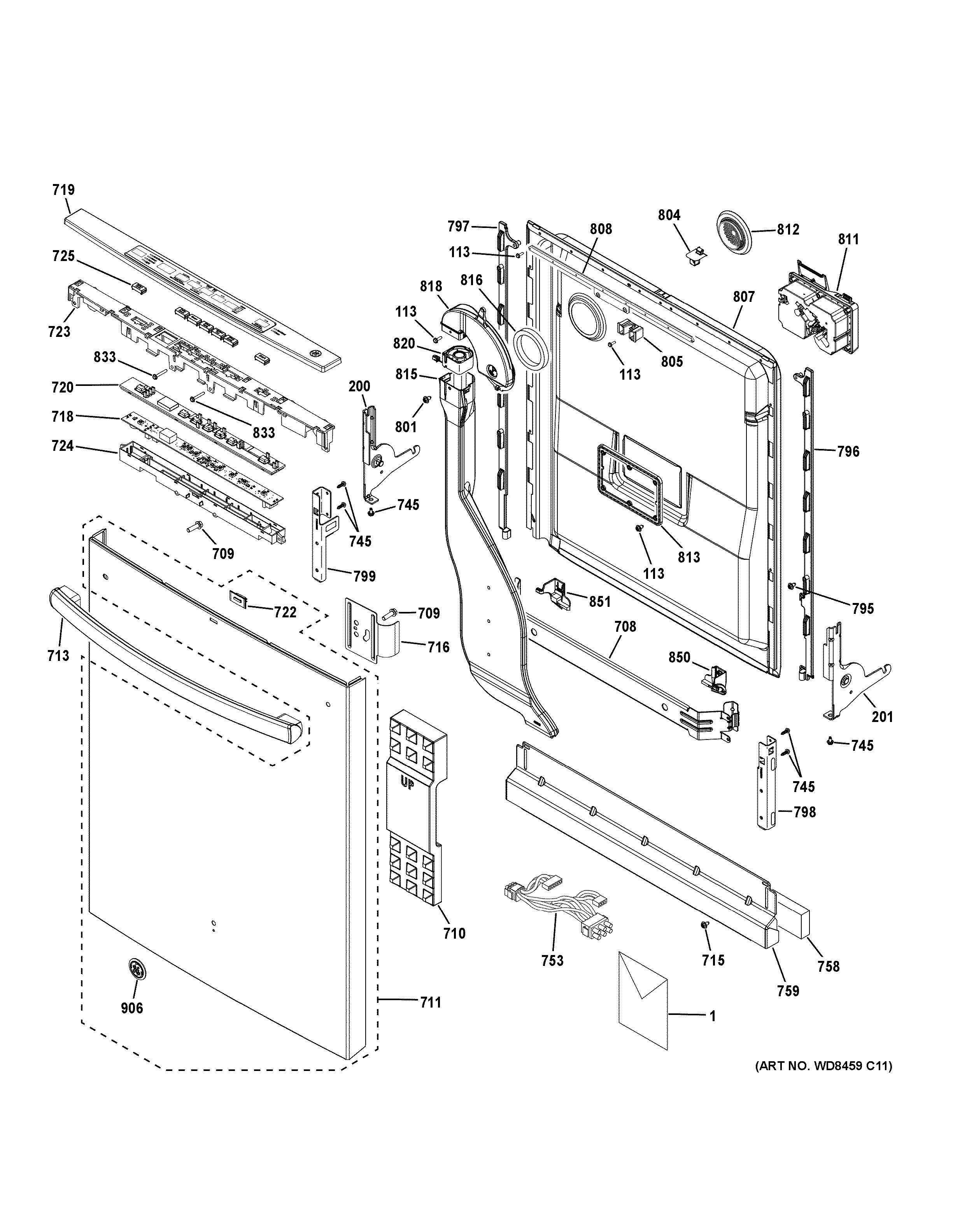 Assembly View for ESCUTCHEON & DOOR ASSEMBLY | GDT580SGF0WW