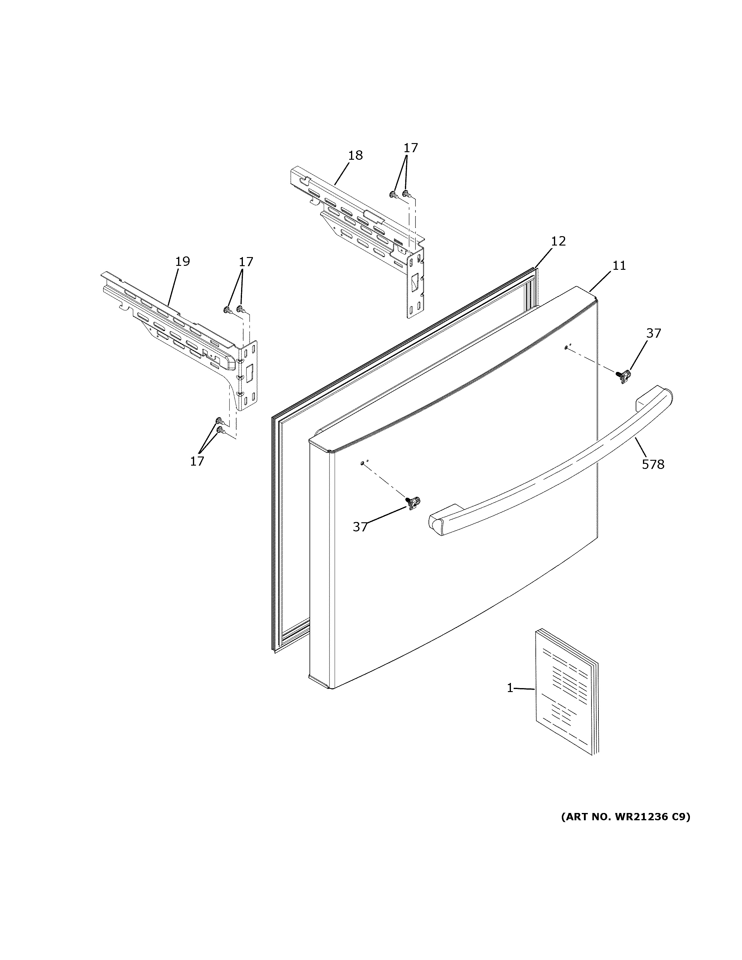 Assembly View for FREEZER DOOR | GWE19JMLAFES