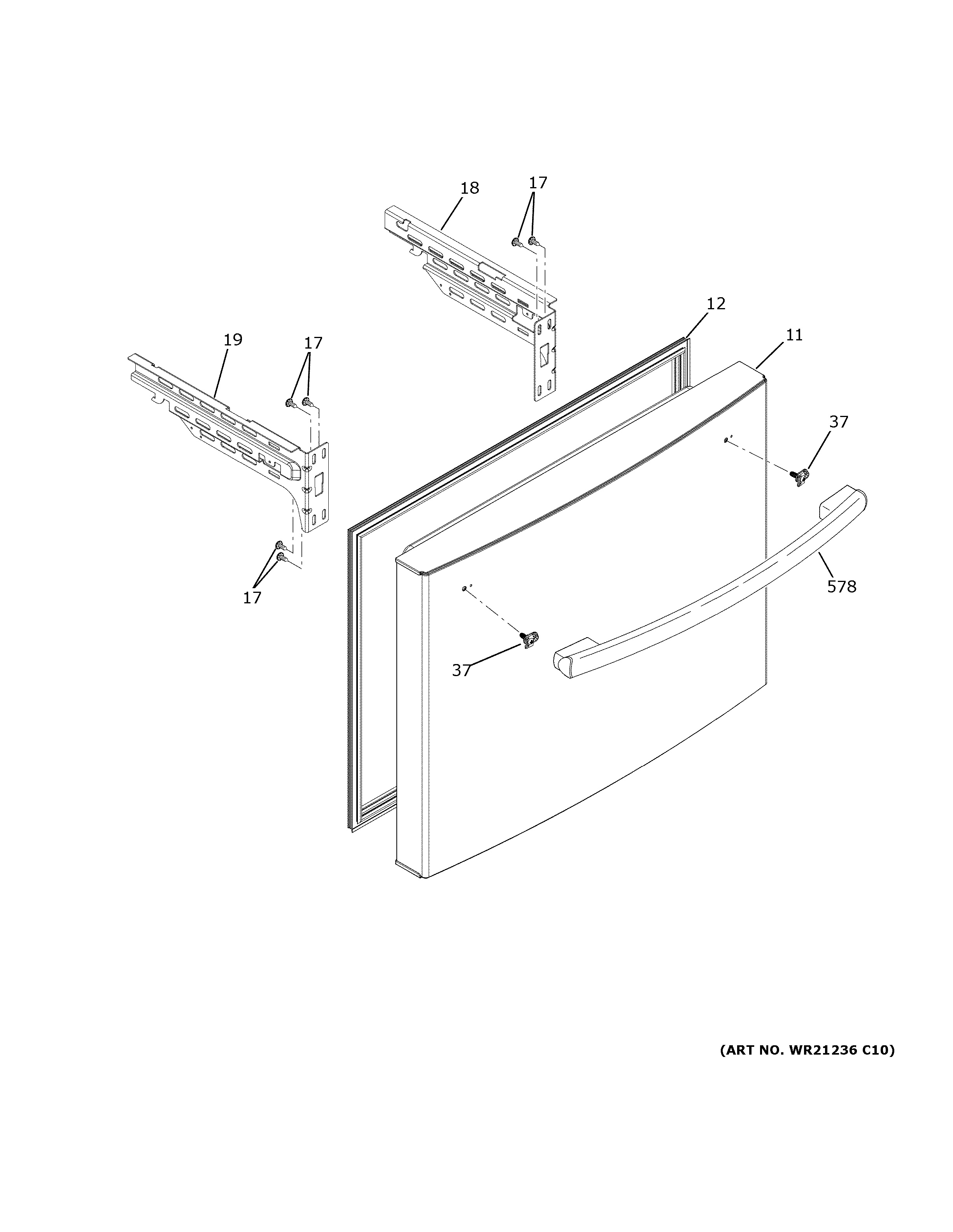 Assembly View for FREEZER DOOR | GYE18JMLAFES