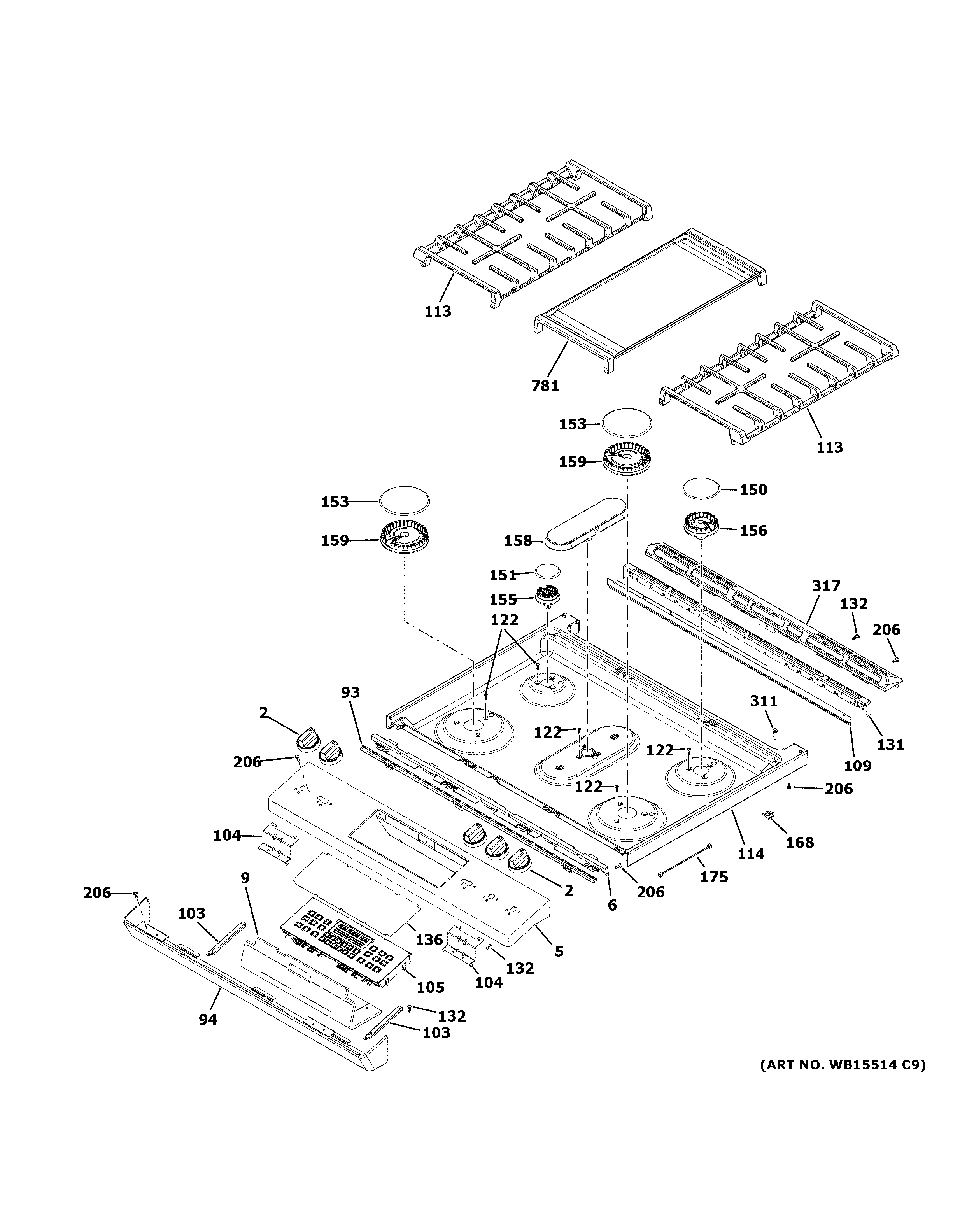 Assembly View for CONTROL PANEL & COOKTOP | JGS760FP1DS