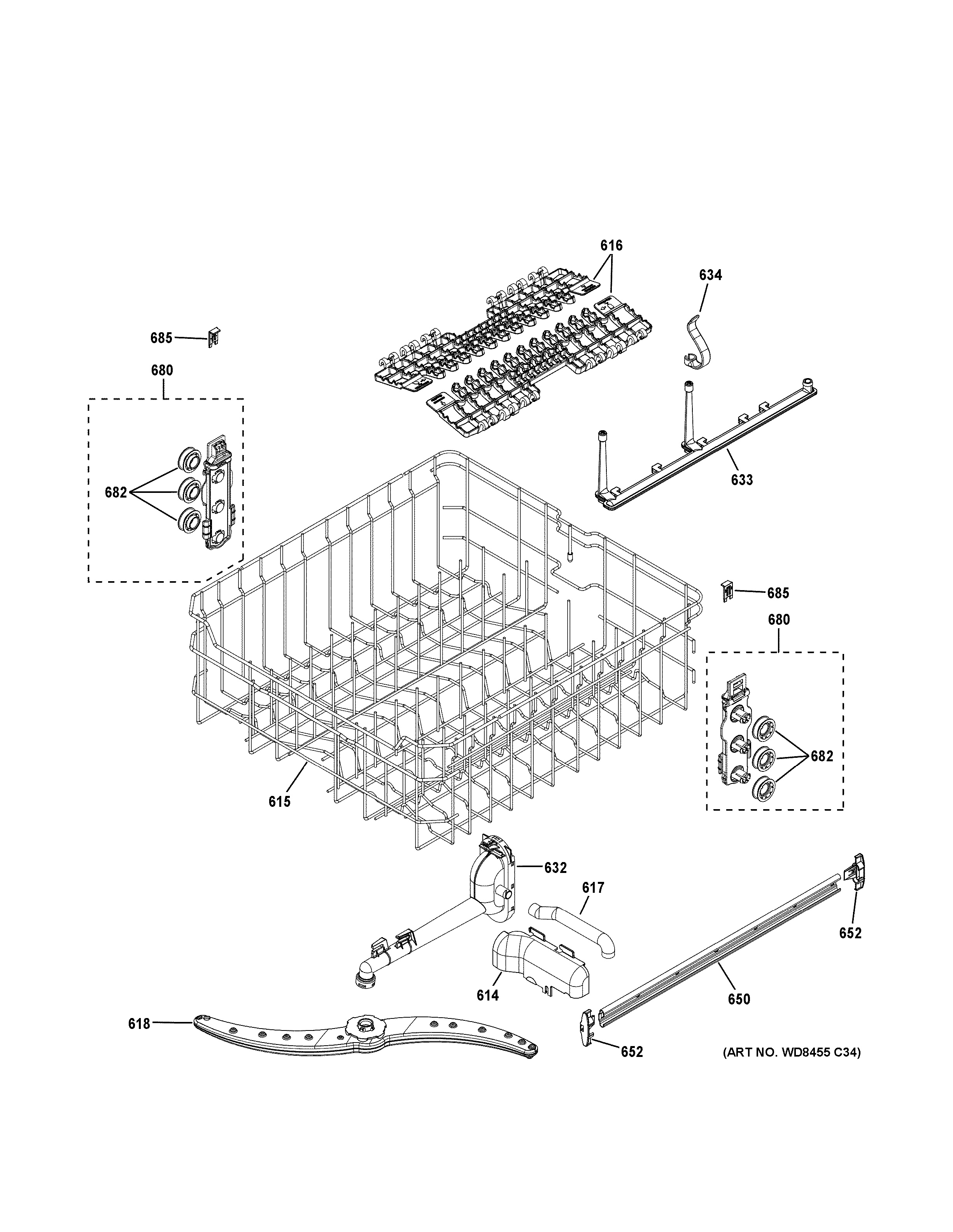 Assembly View for UPPER RACK ASSEMBLY | GDF620HMJ6ES