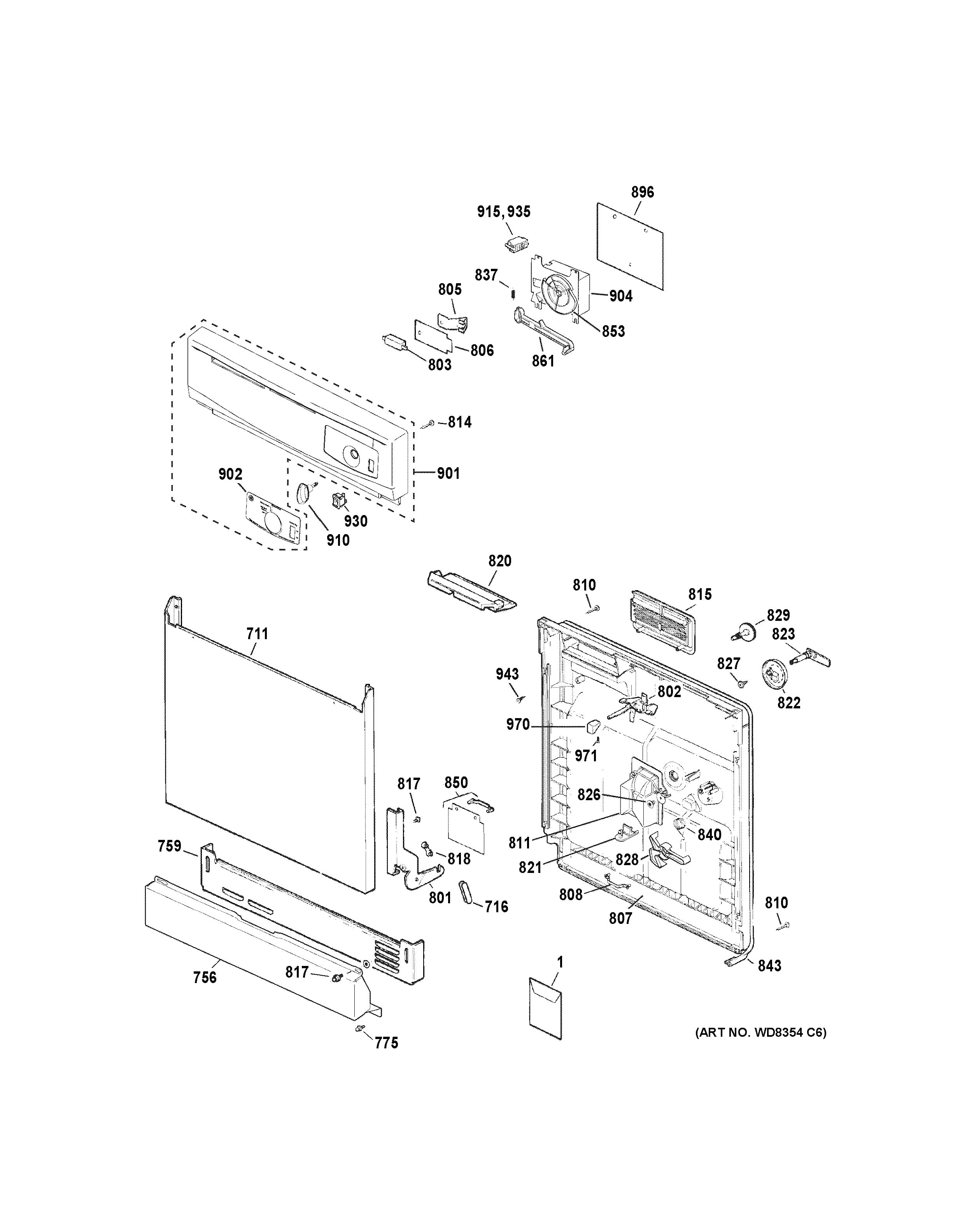 Assembly View for ESCUTCHEON & DOOR ASSEMBLY | GSD2100V65WW