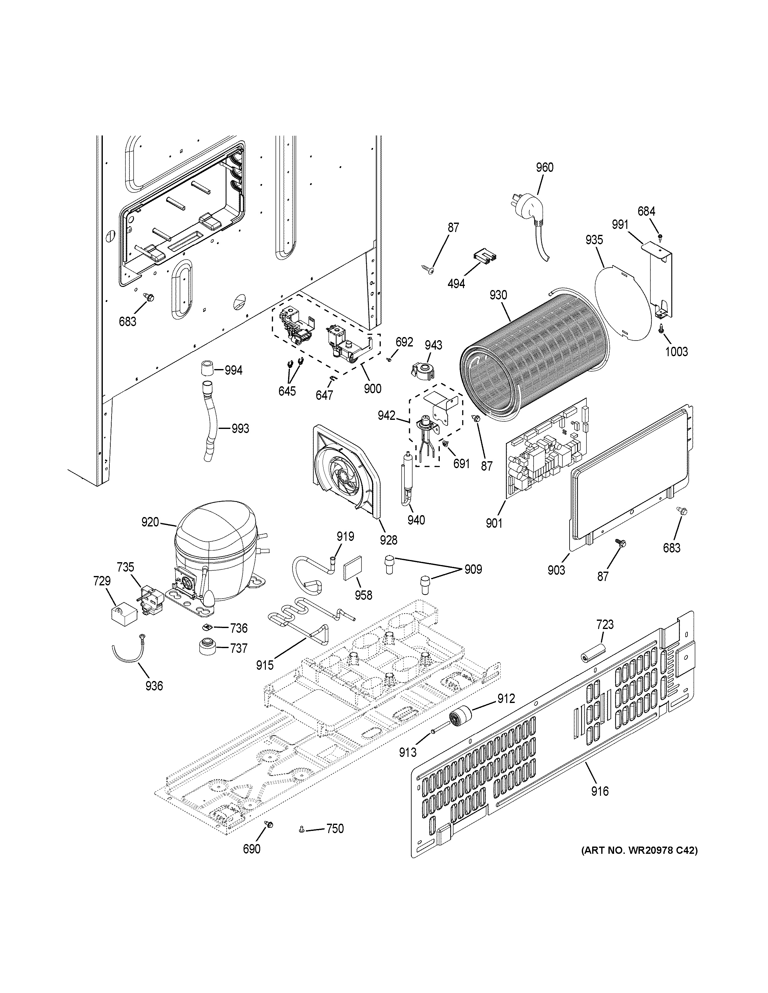 Assembly View for MACHINE COMPARTMENT | GFE28GSKFSS